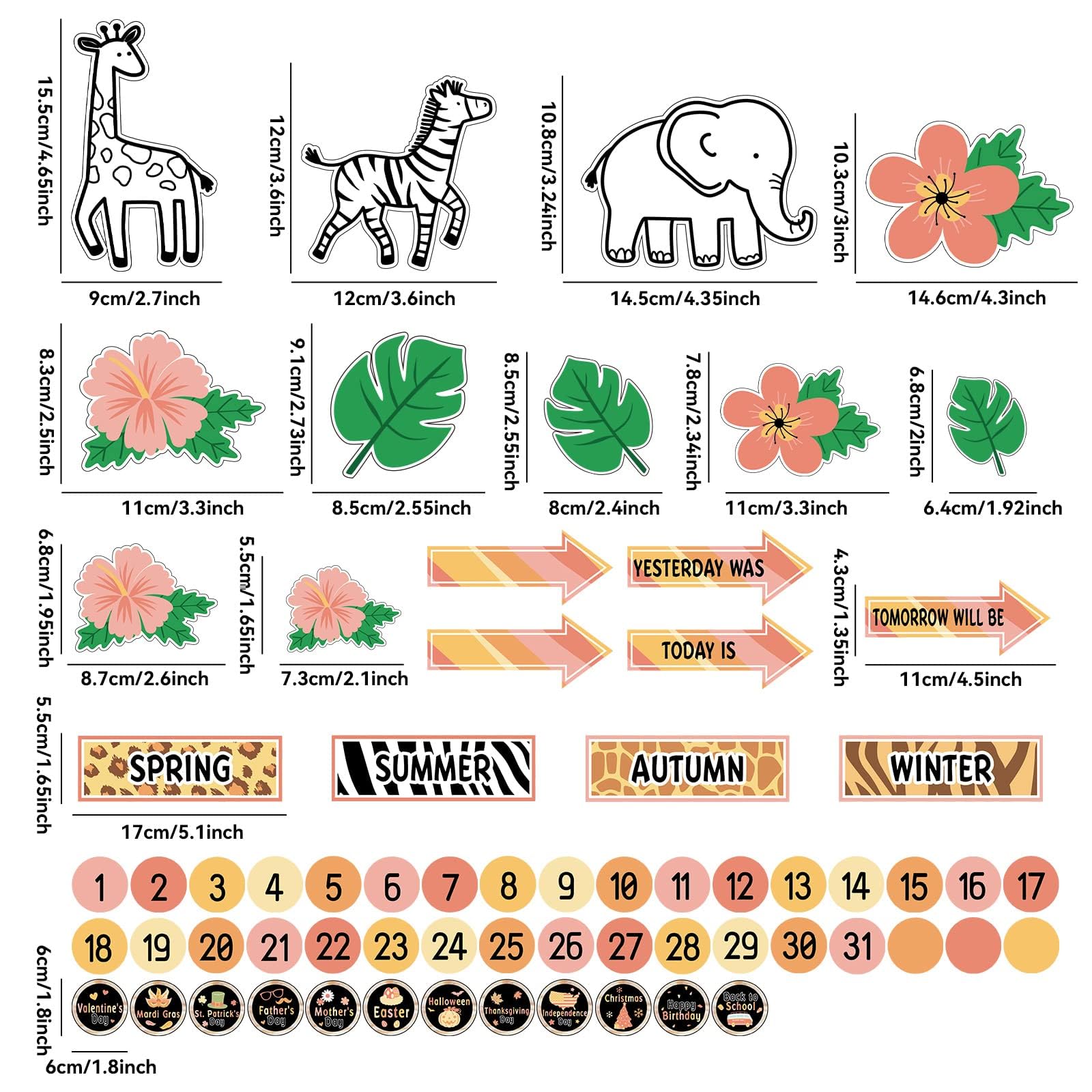 Snapklik.com : Safari Jungle Animal Calendar Bulletin Board Set Simply ...