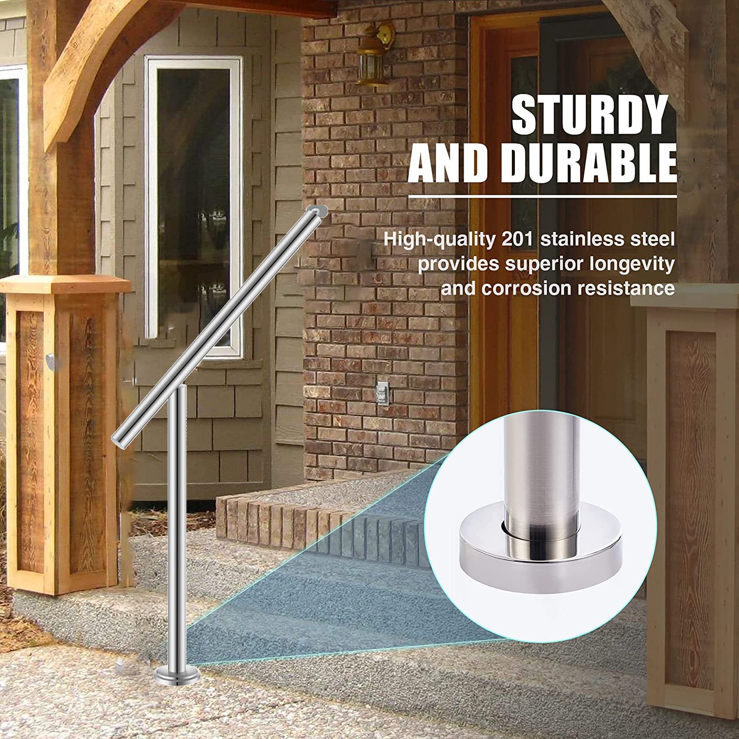 Handrails for Outdoor Steps, 304 Brushed Stainless Steel Handrail ...