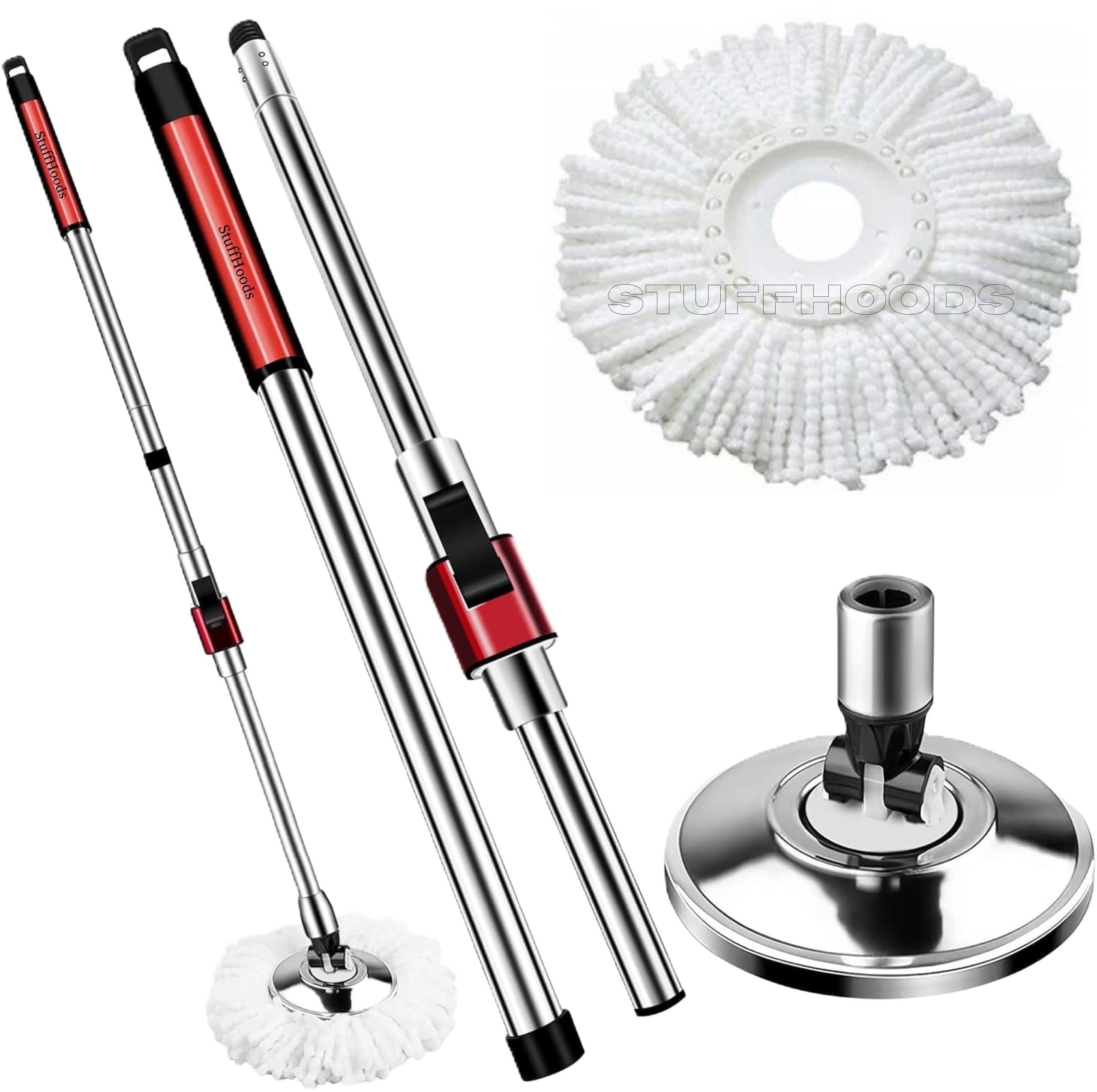 StuffHoods Mop Stick Floor Cleaning - Mop Rod Stainless Steel 360 Spin ...