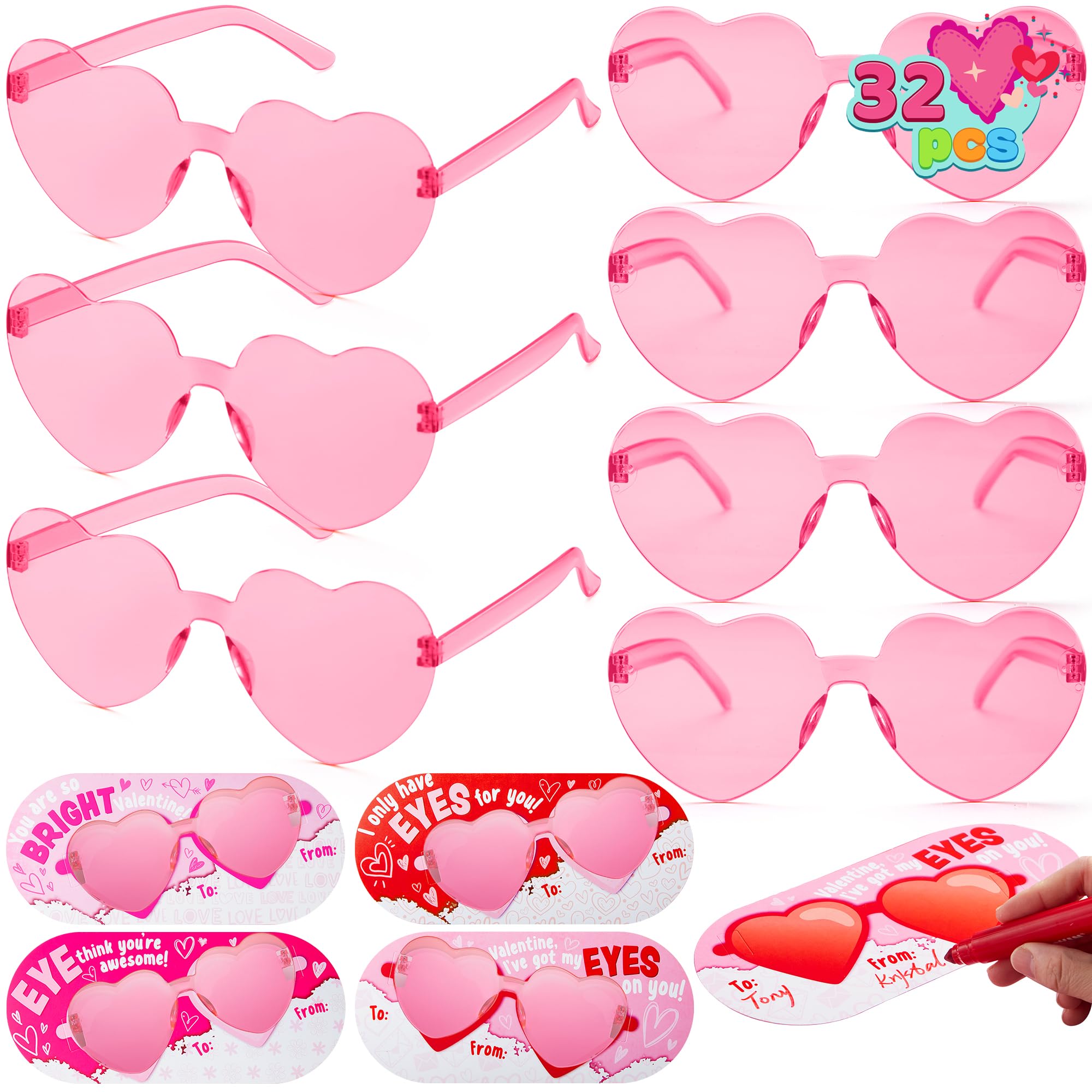 Amazon.com: JOYIN 32 Packs Valentine's Day Pink Heart Shaped Sunglasses ...