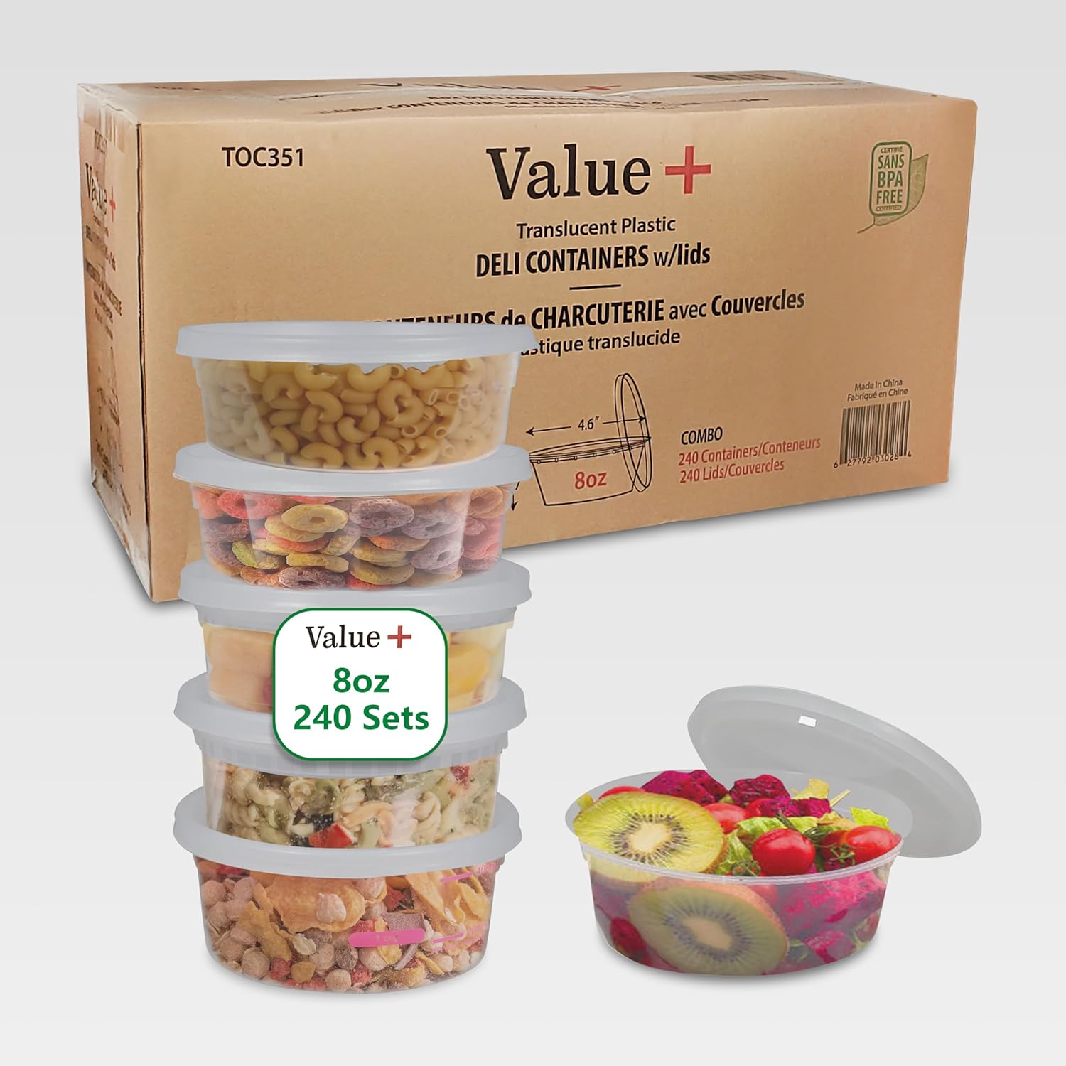 Value Plus (8 oz, 240 Count) Deli Containers For Food Storage With ...