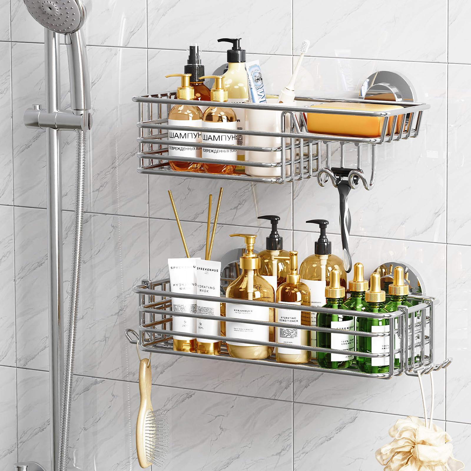 Amazon.com: TAILI Shower Caddy Suction Cup 2 Pack with Hooks & Soap ...