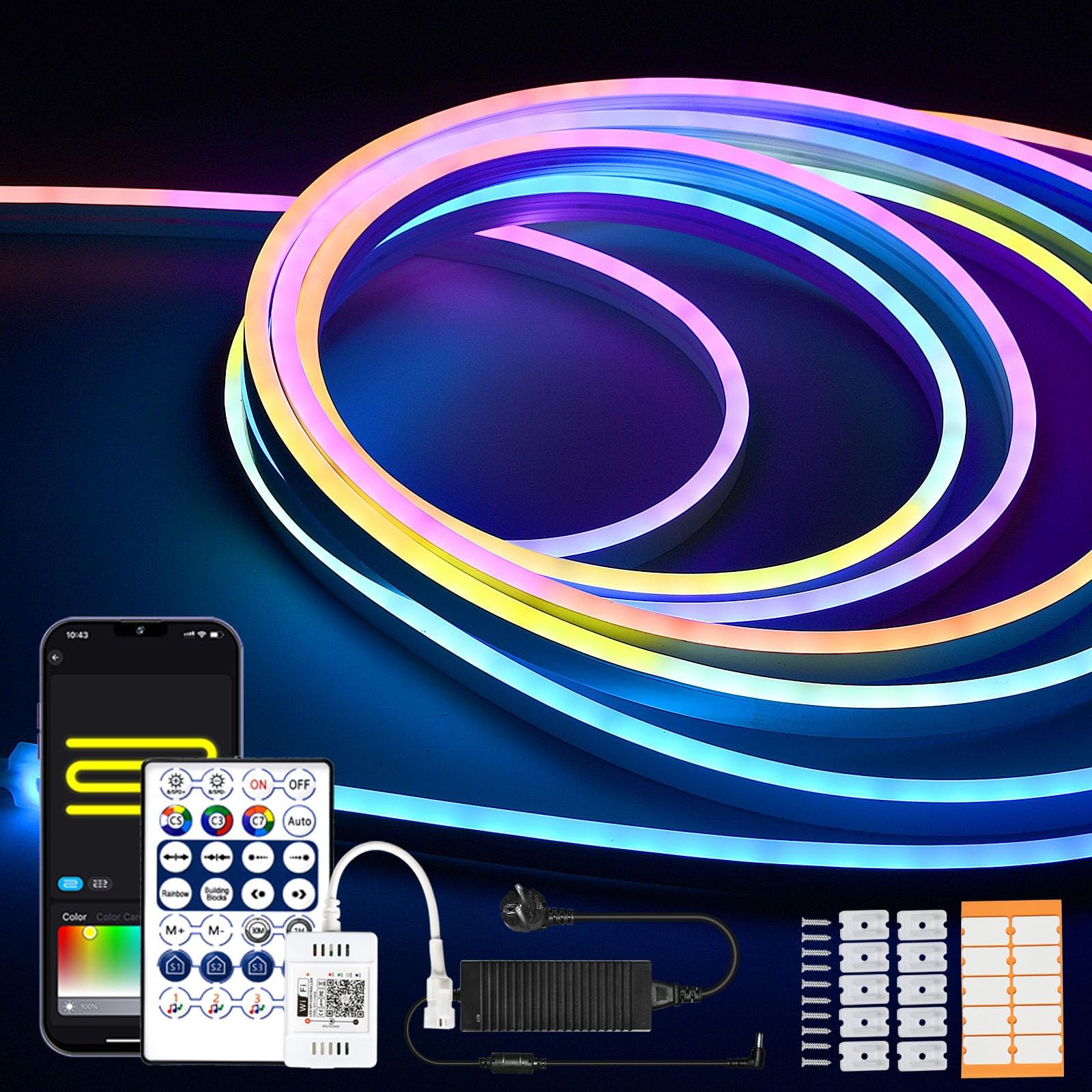 LUXONIC Ruban LED Néon 2M Bluetooth avec Télécommande APP, Bande LED ...