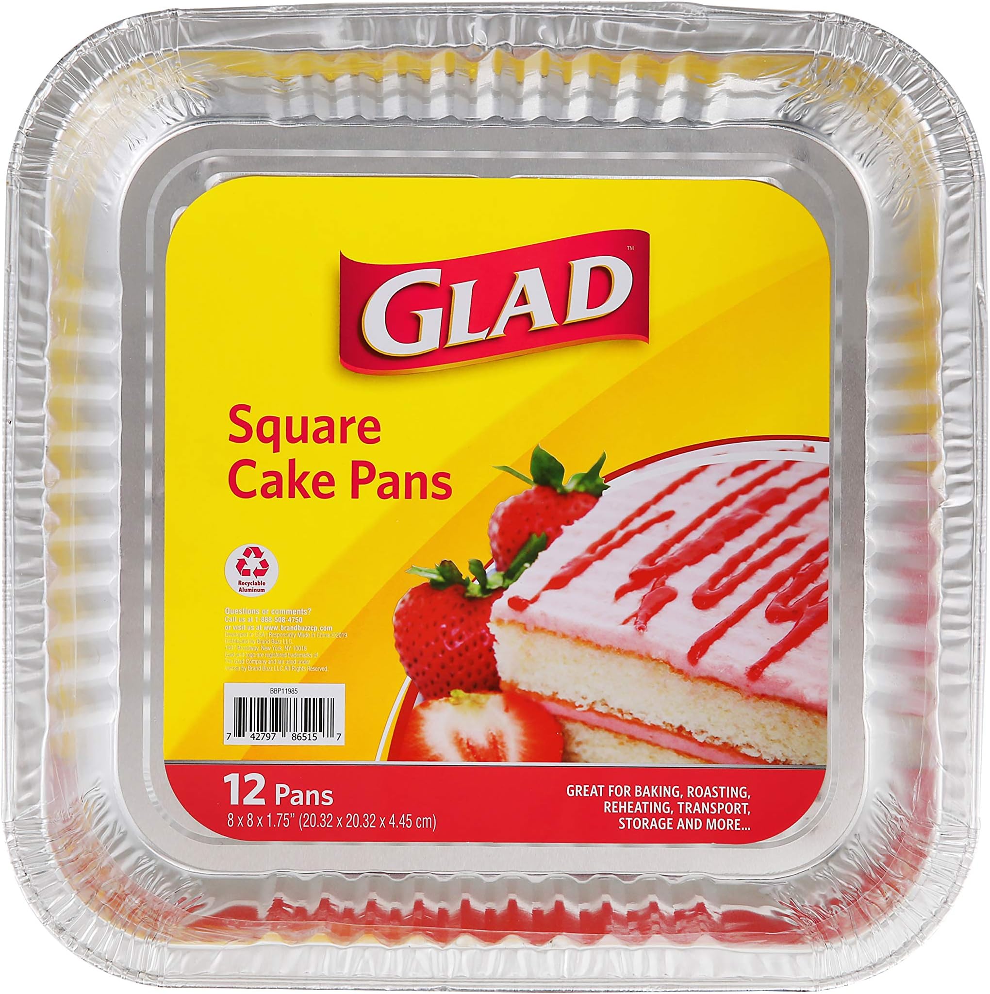 Amazon.com: Glad Disposable Bakeware Aluminum 8 Inch Square Cake Pans ...