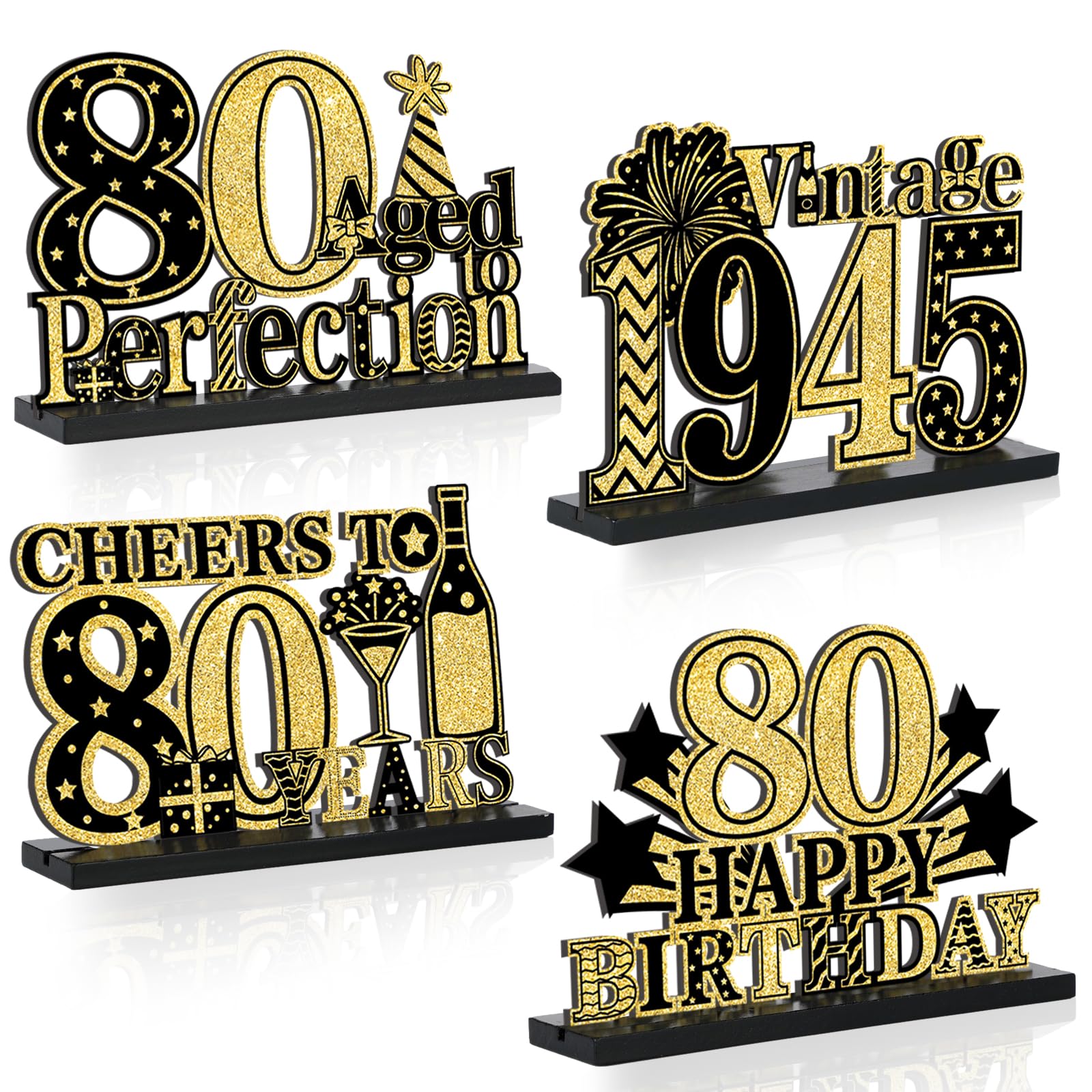 Amazon.com: 4 Pcs 80th Birthday Table Decorations Vintage 1945 Black ...