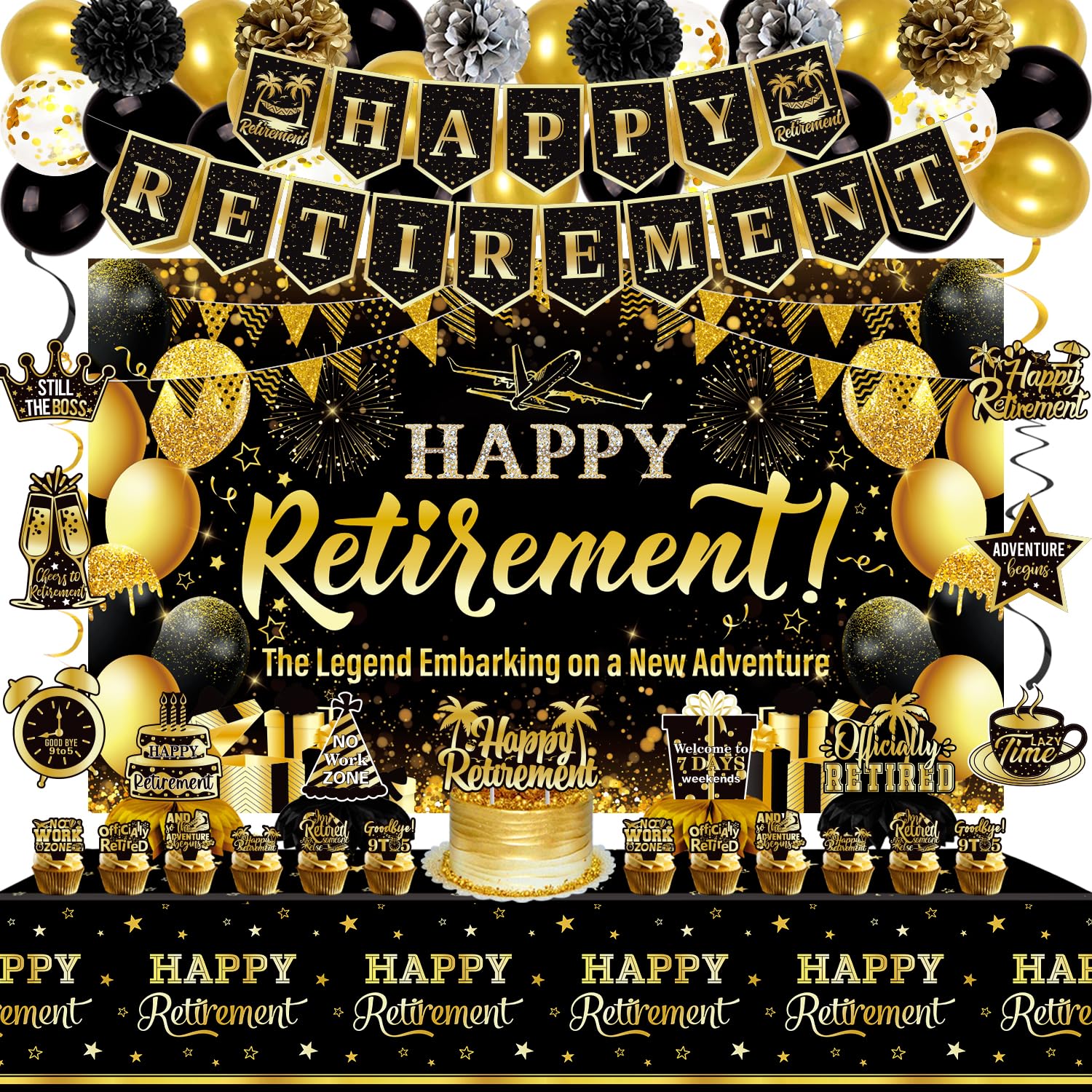 Amazon.com: FrozzlyFun Retirement Party Decorations, 72Pcs Gold Happy ...
