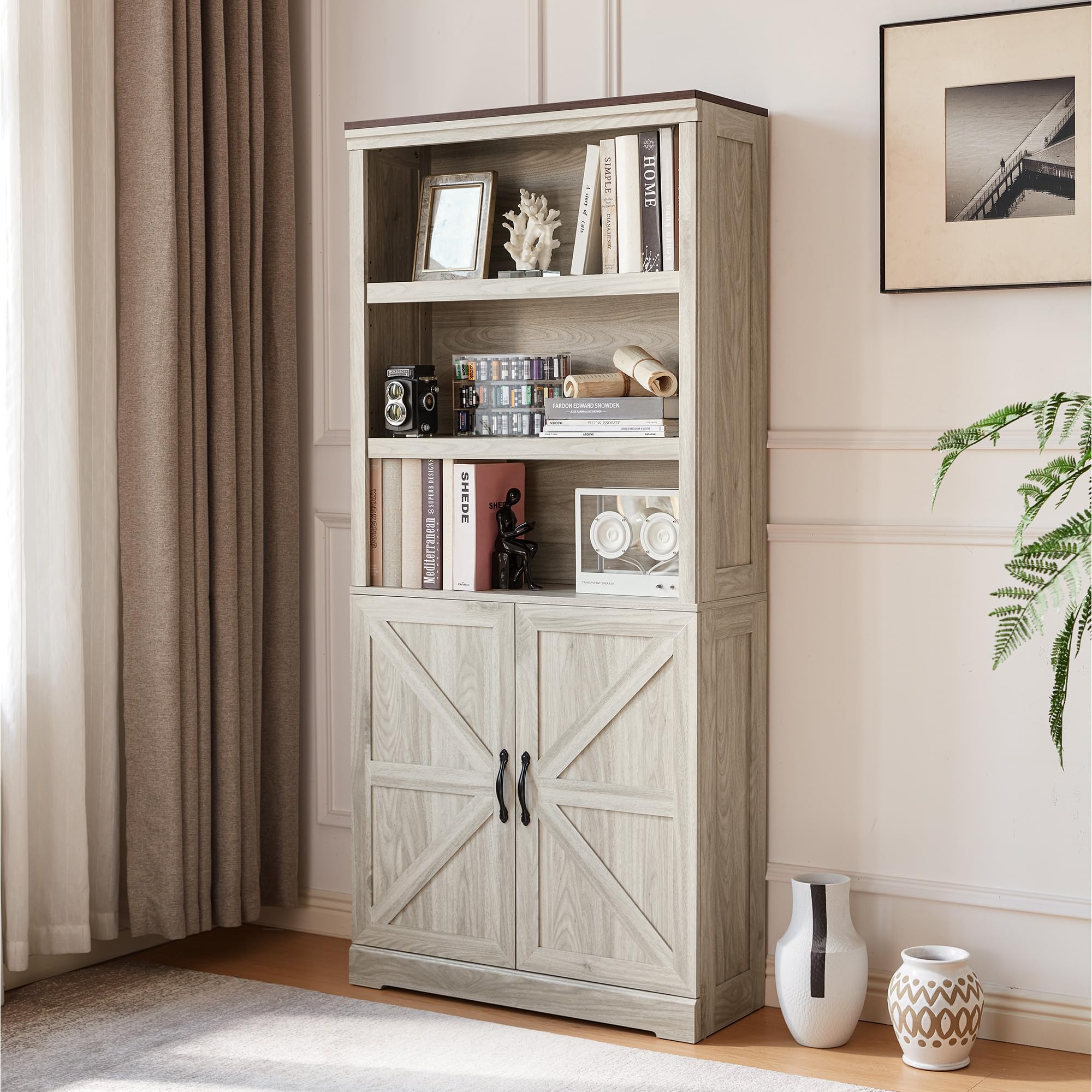 Amazon.com: Farmhouse Bookshelves and Bookcases with Doors, Floor ...