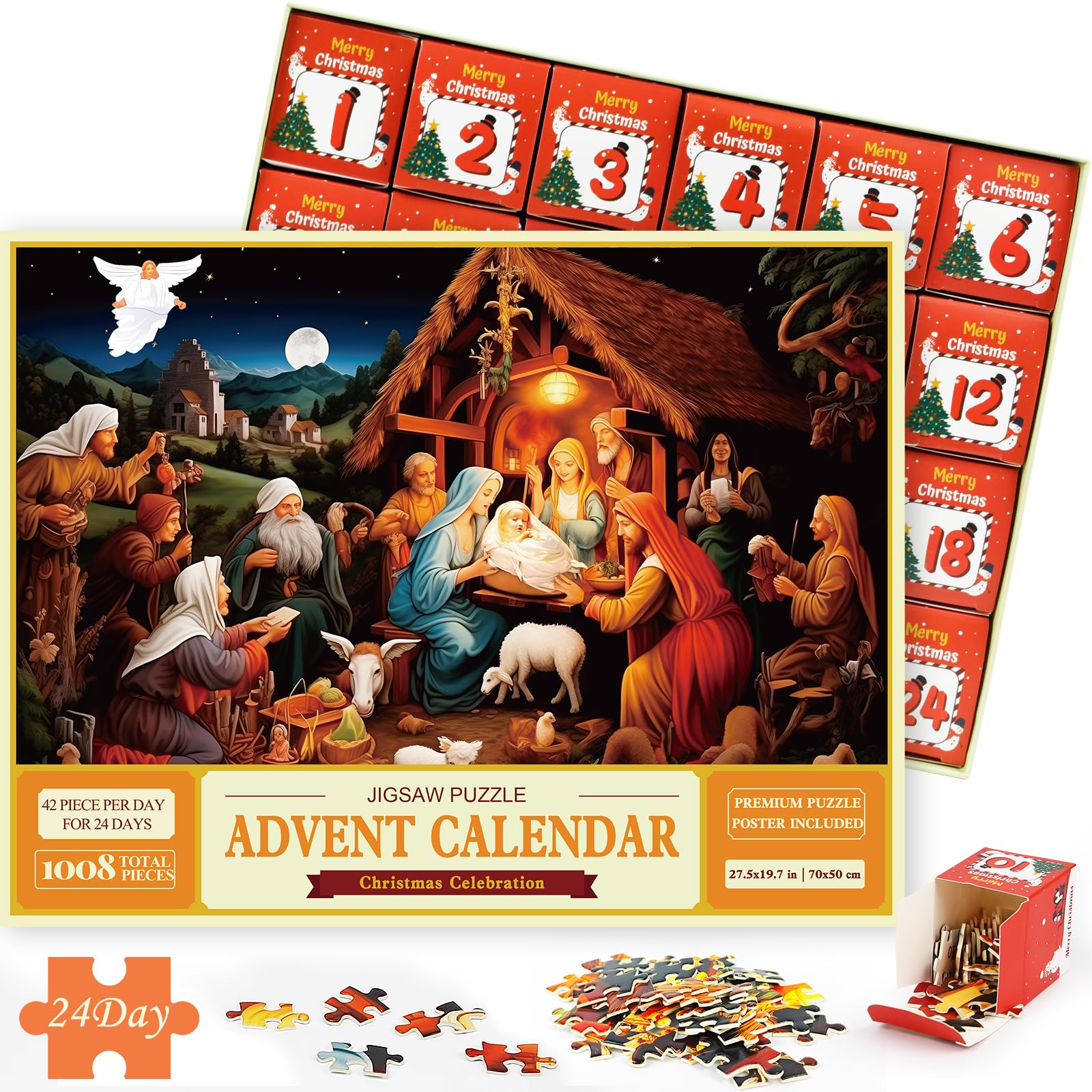 Amazon.com: Jigsaw Puzzle Advent Calendar 2024 Nativity, 1008 Pieces ...