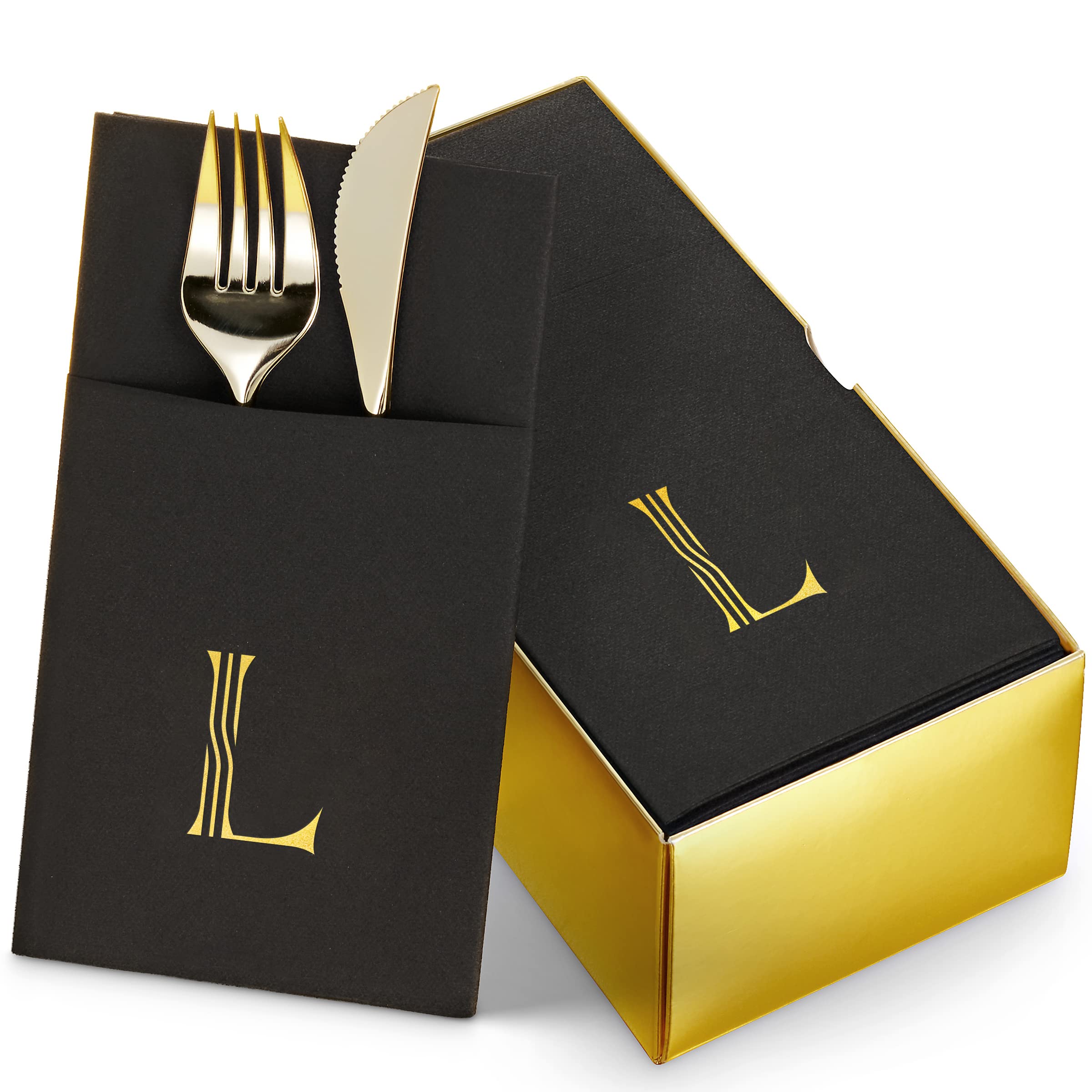 Amazon.com: 50-Pack Monogrammed Napkins Black With Pocket For Flatware ...