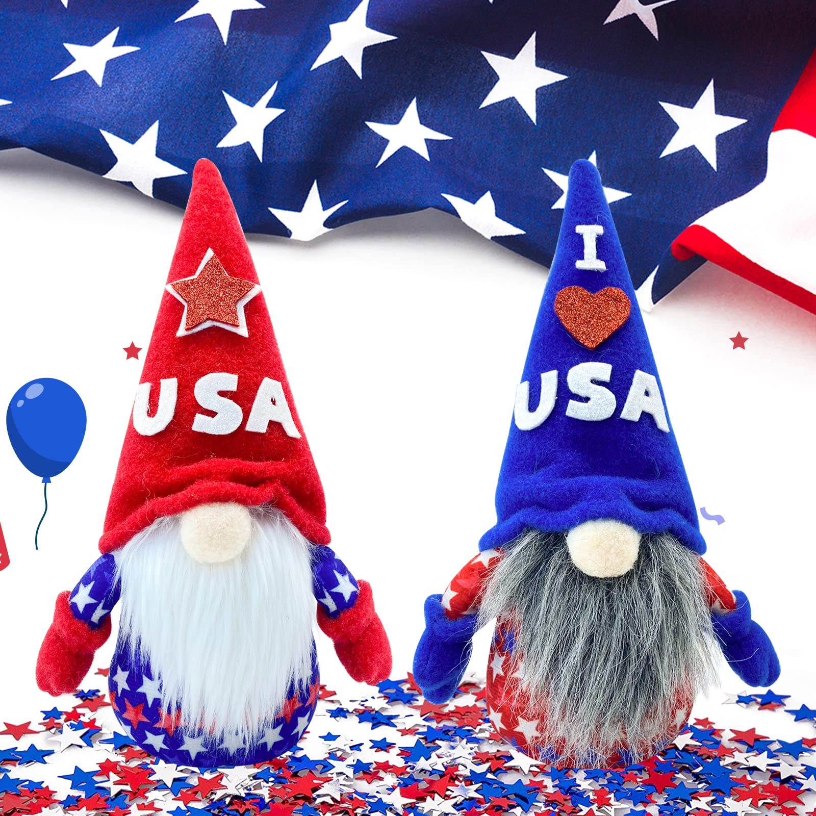 4th of July Gnomes Decorations 2pc Fourth of July Gnomes Plush Red ...