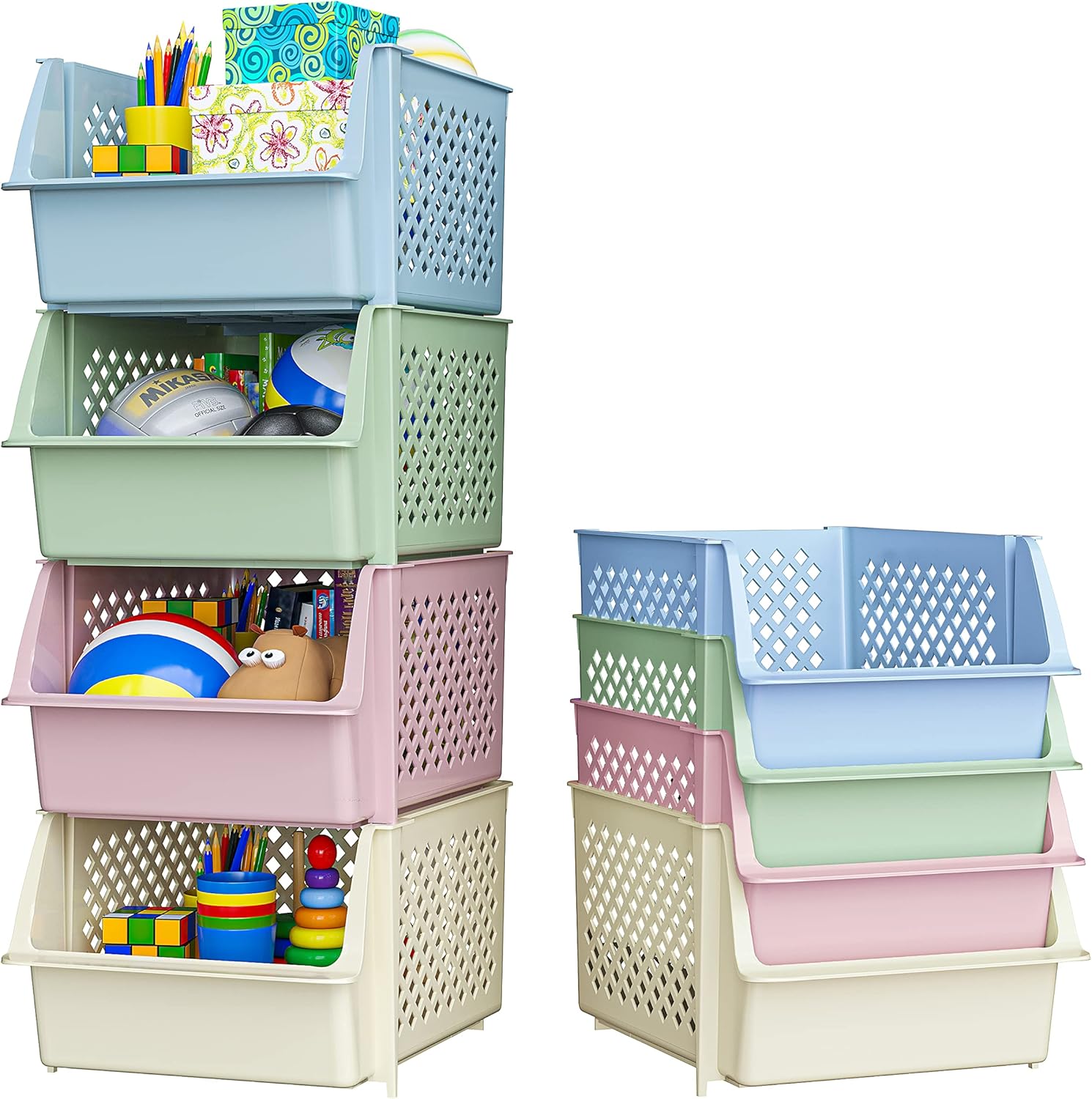 Skywin Contenedores apilables de plástico para despensa, paquete de 4 ...