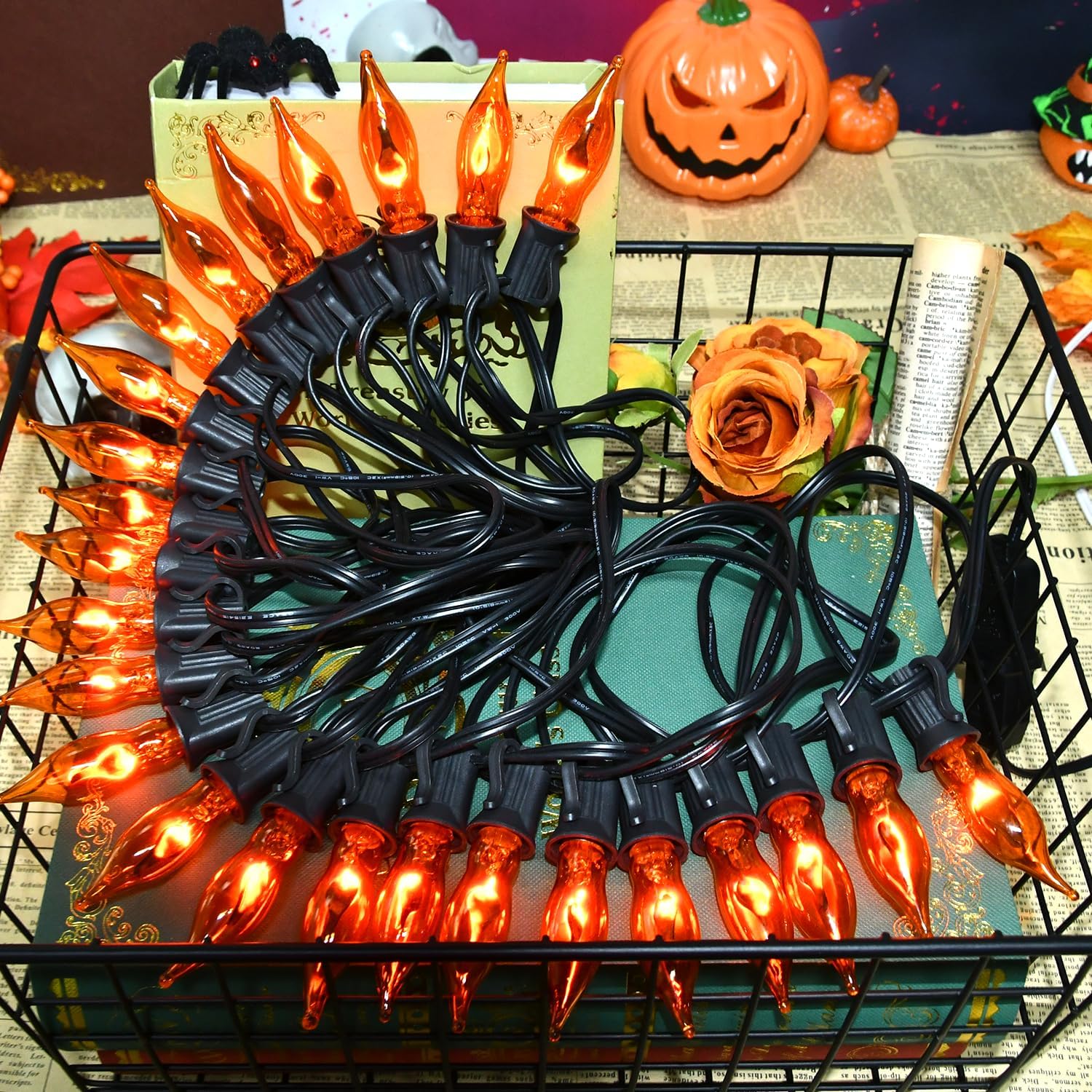 Amazon.com : 27.8Ft Orange Halloween Lights - Flickering Flame String ...