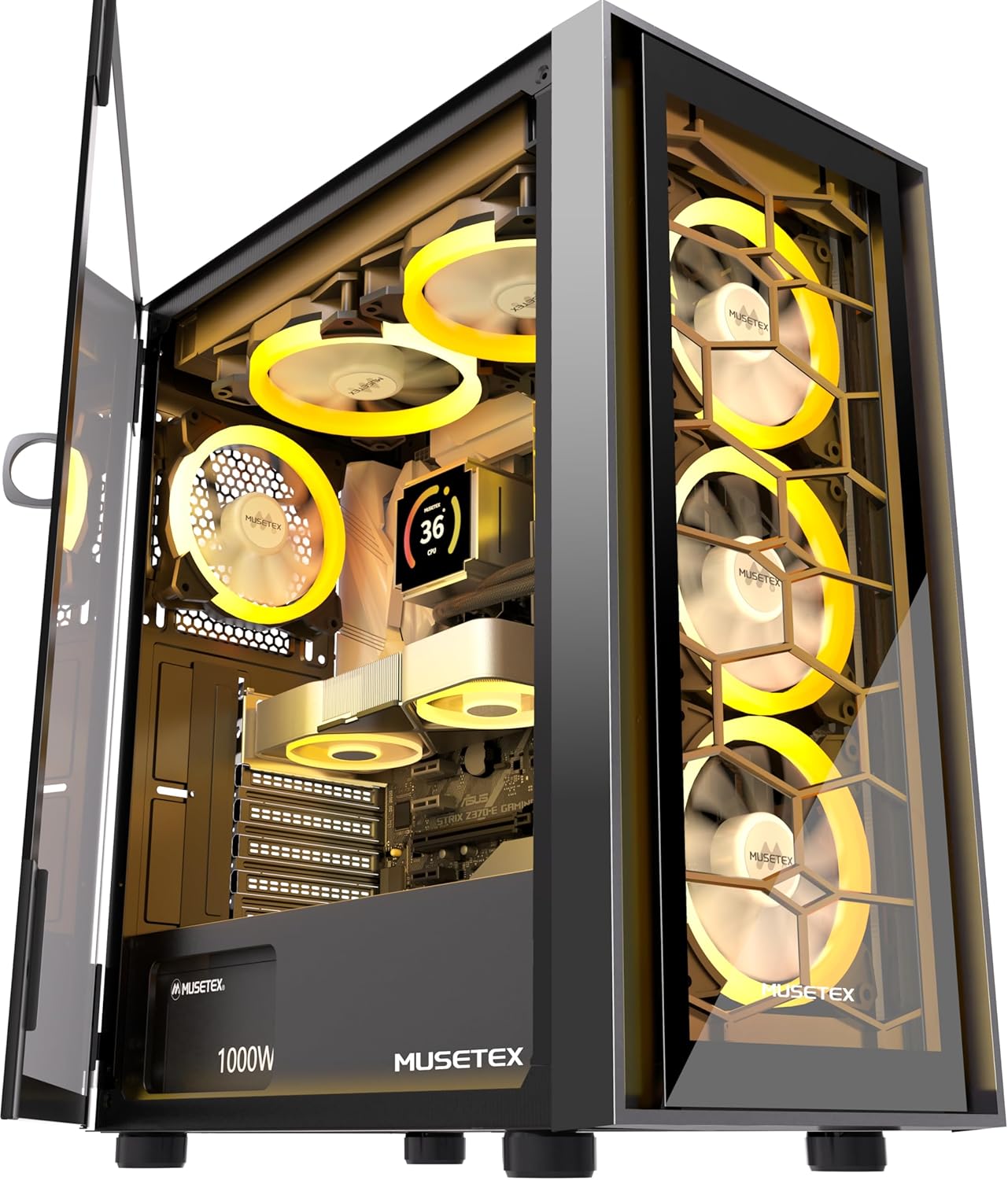 Amazon.com: MUSETEX ATX PC Case, 6 PWM ARGB Fans Pre-Installed, Gaming ...