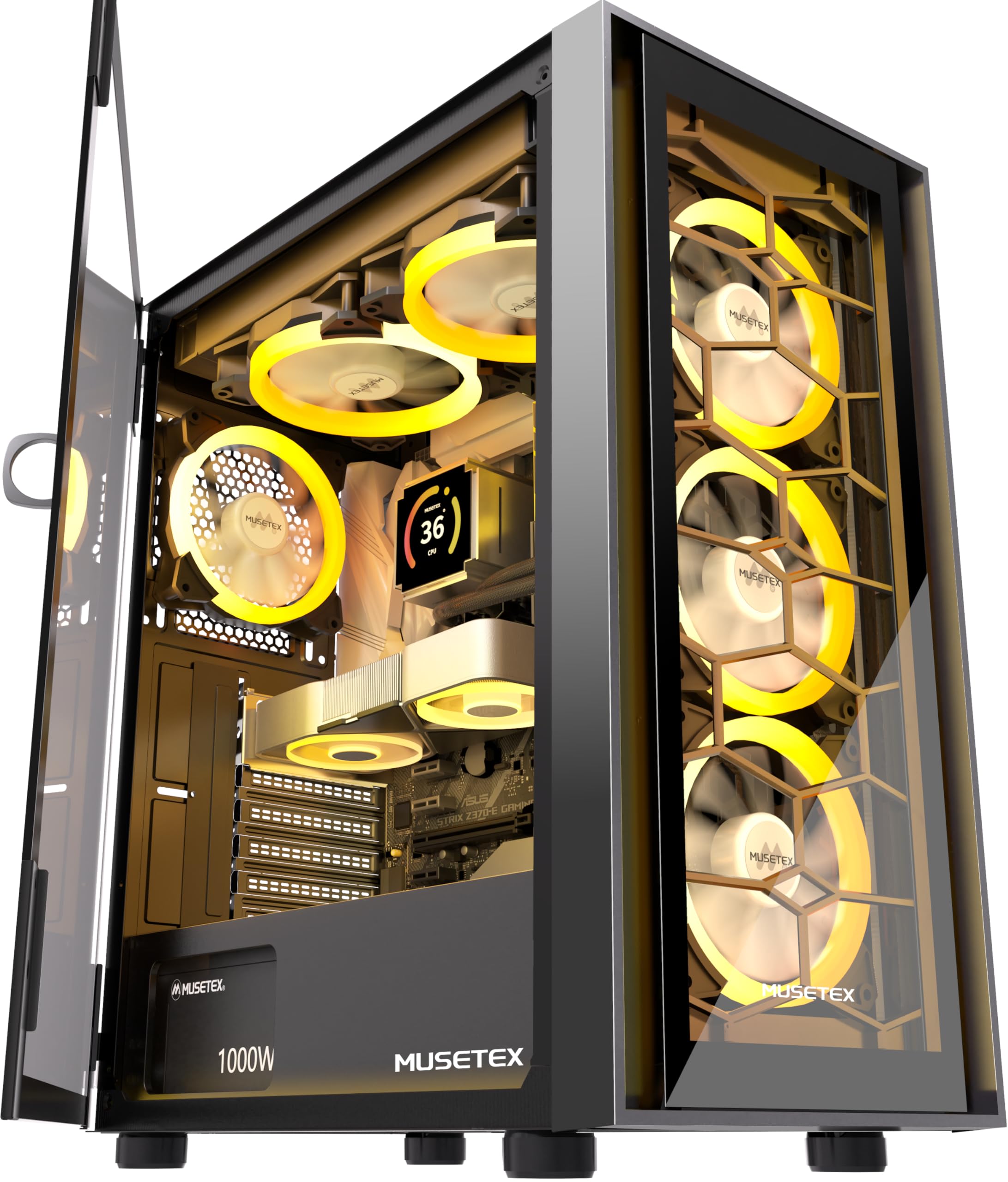 Amazon.com: MUSETEX ATX PC Case, 6 PWM ARGB Fans Pre-Installed, Gaming ...