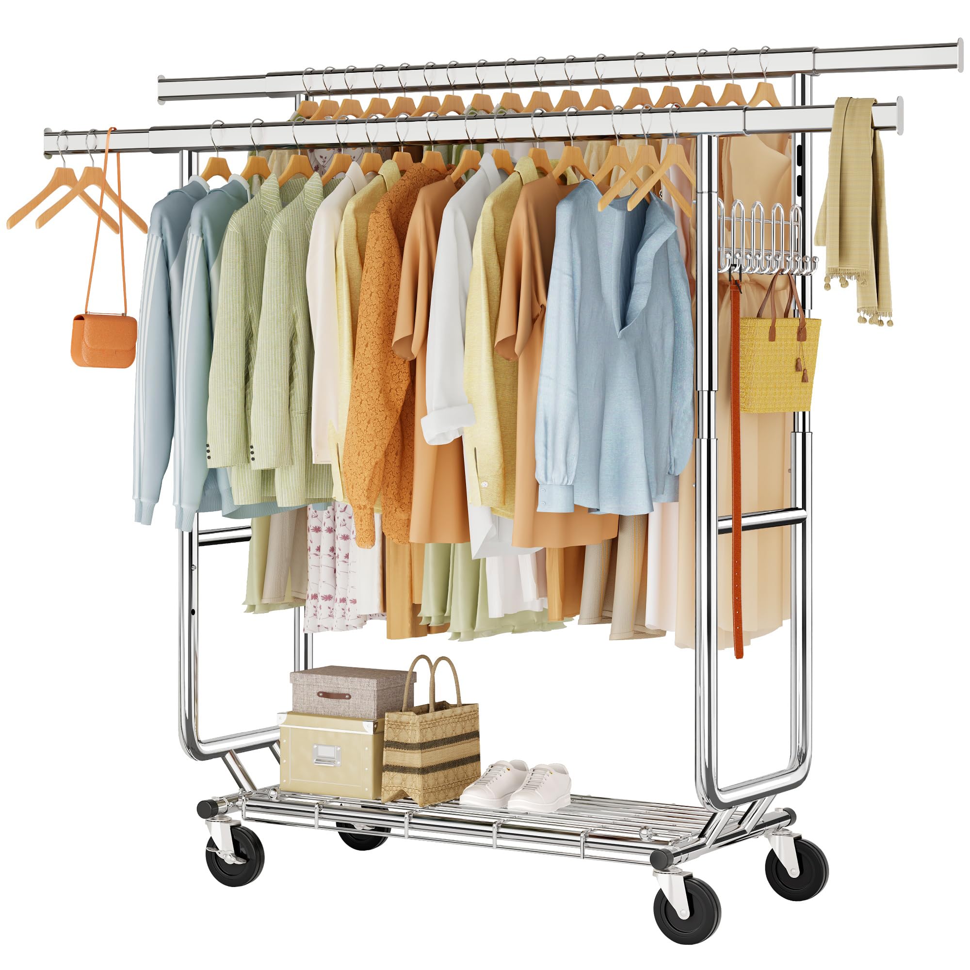 Amazon.com: Hoctieon 2-Minute Assembly Double Rod Clothes Rack, Heavy ...