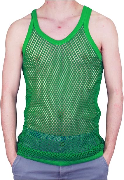 Mens 100% Cotton Fitted Muscle Fishnet String Vest Tank Top : Amazon.co ...