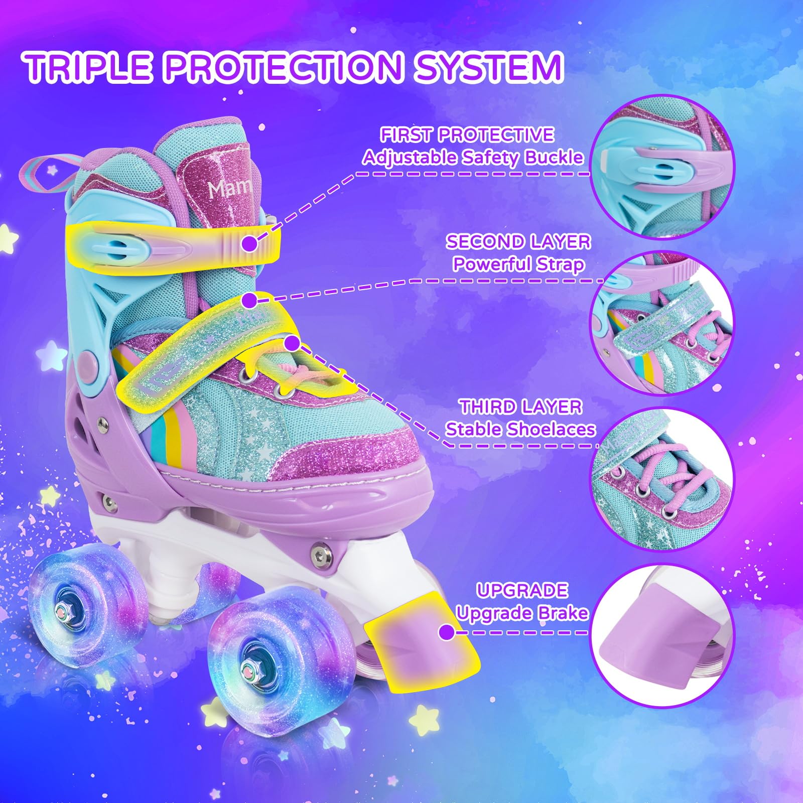 Snapklik.com : MammyGol Roller Skates For Girls Kids, 4 Size Adjustable ...