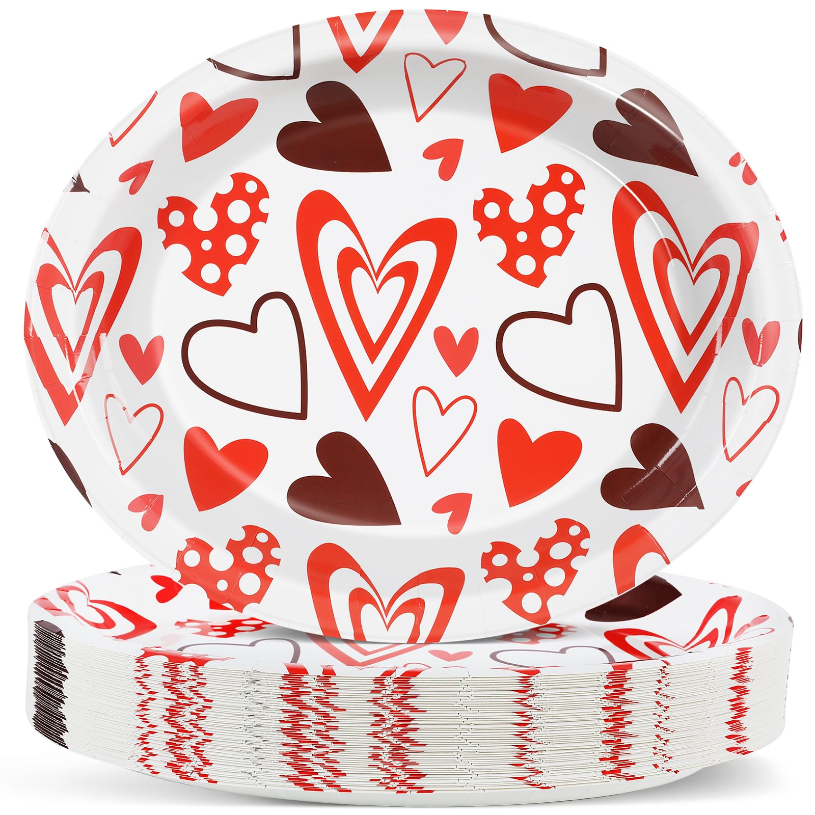 Amazon.com: QOUBAI 50Pcs Valentine's Day Party Oval Plates 11 Inch ...