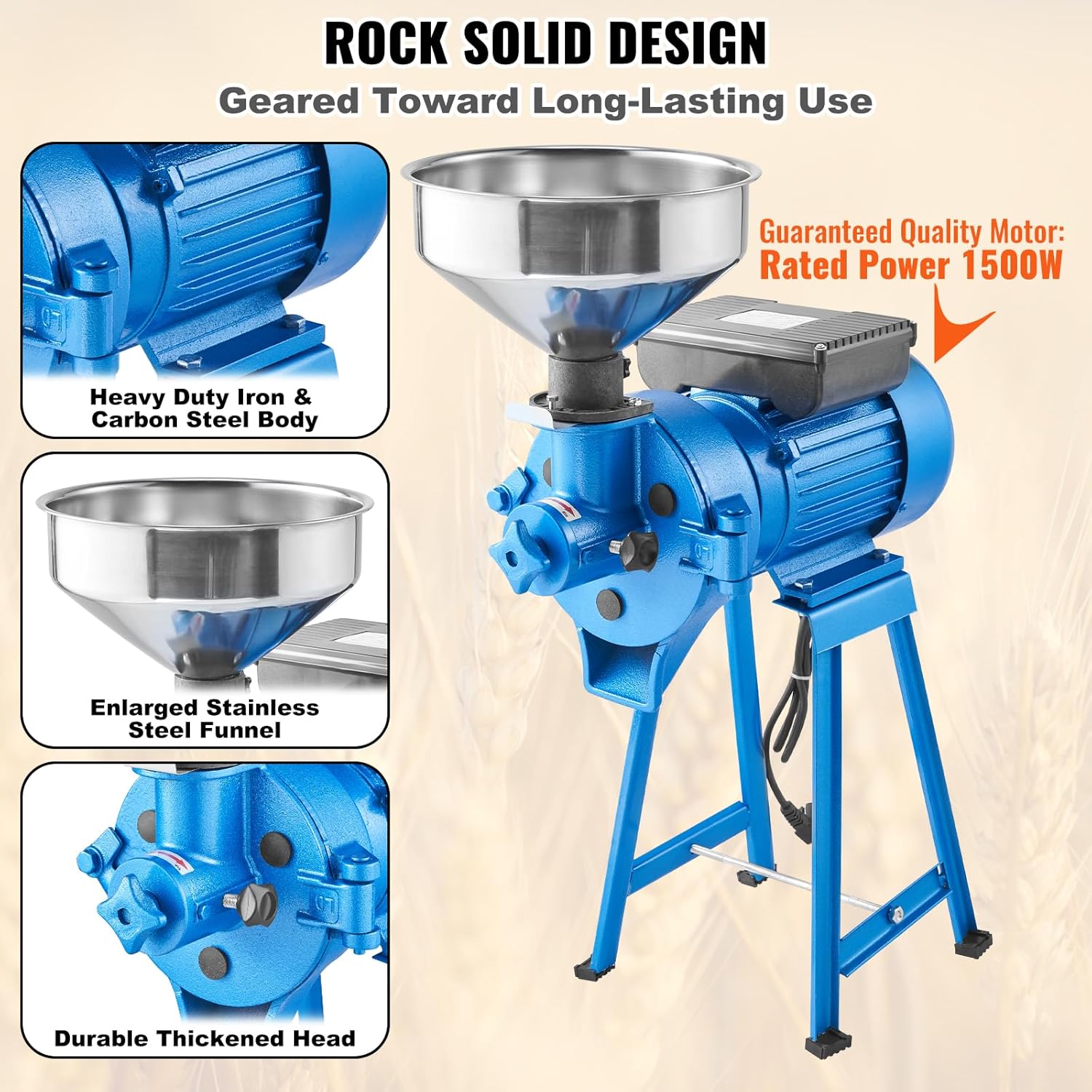 VEVOR Electric Grain Mill Grinder, 1500W 110V Dry & Wet Spice Grinder ...