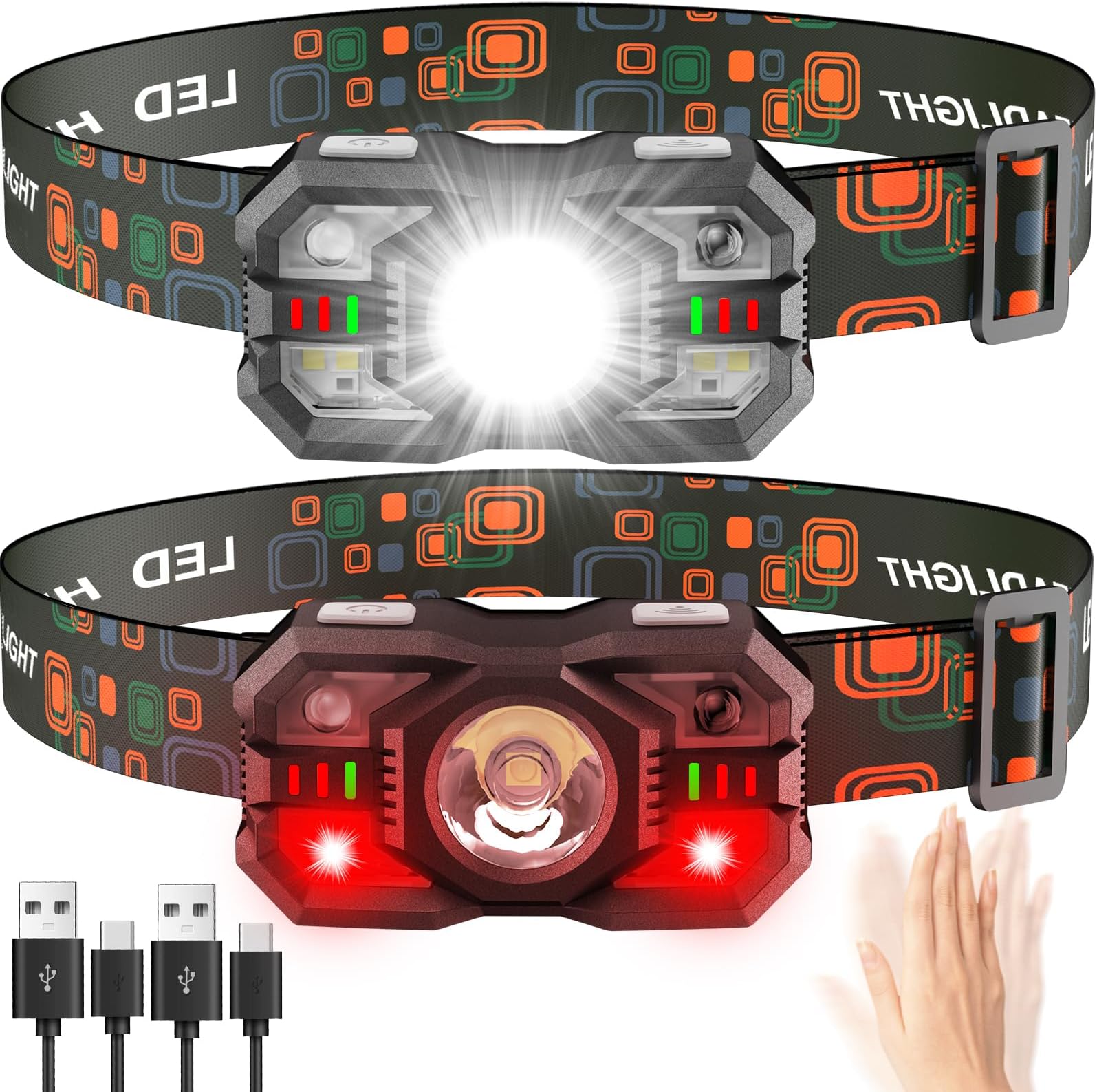 LED Head Torch Rechargeable ,【2 Pack】Super Bright 2000LM Headlamp, 20H ...