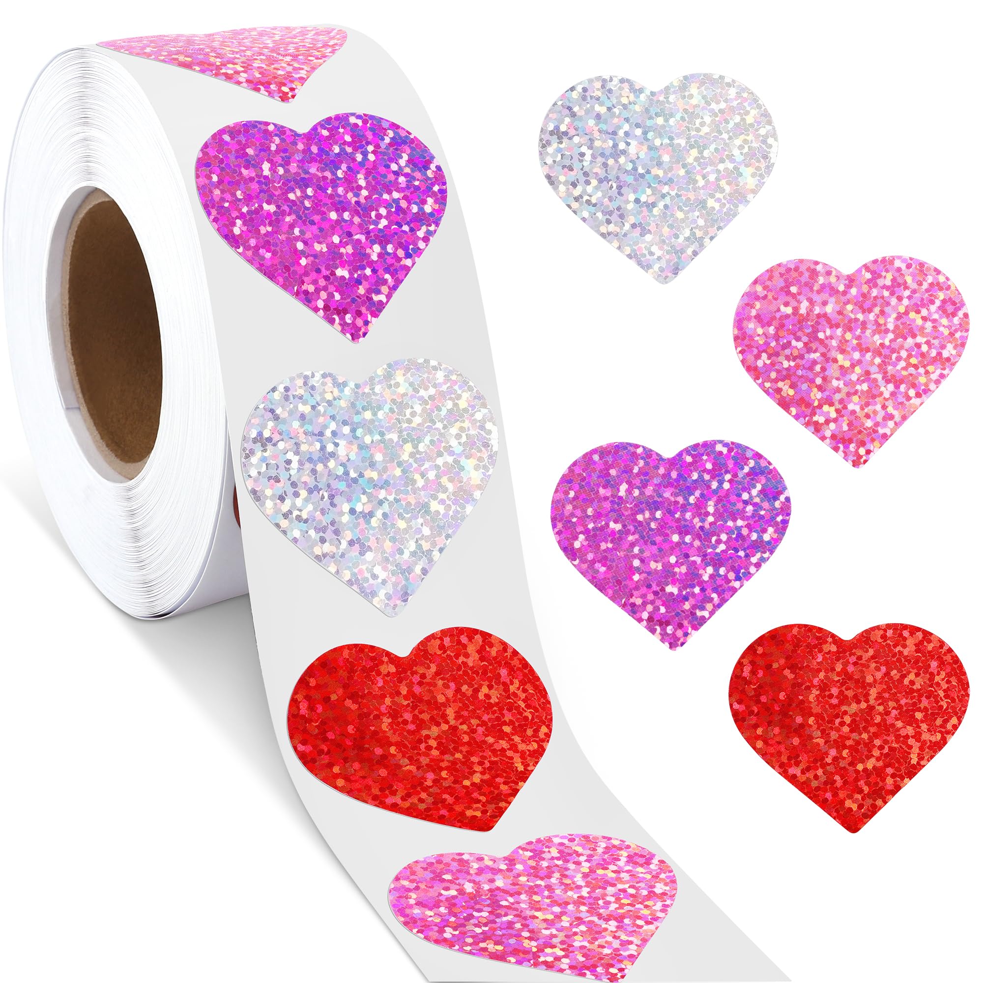 Amazon.com: Fovths 500 Pieces Glitter Heart Stickers Roll Mini ...