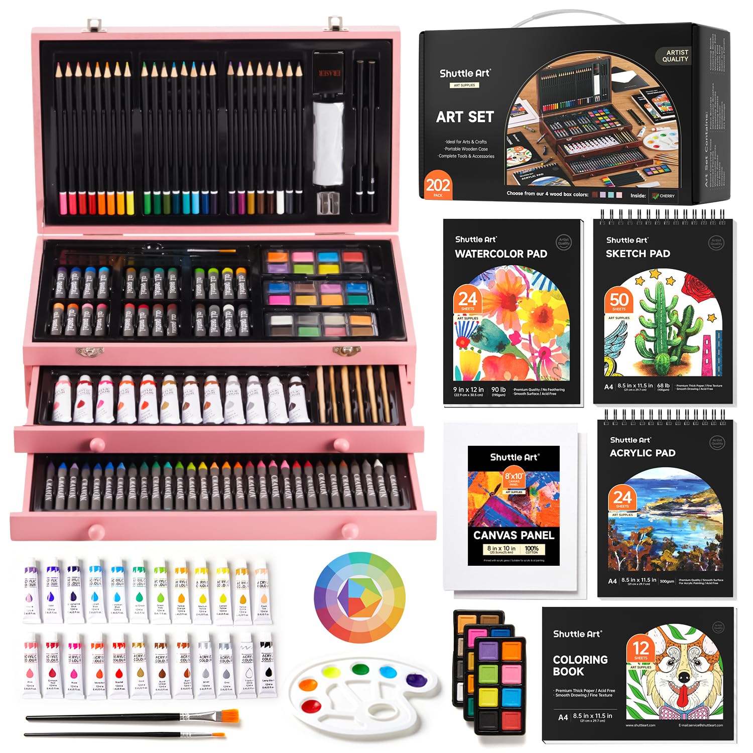 Amazon.com: Shuttle Art Deluxe Gift Art Kit, 202-Piece Wooden Art ...