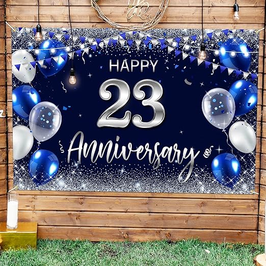 Amazon.com: Happy 23rd Anniversary Backdrop Banner Decor Navy Blue ...