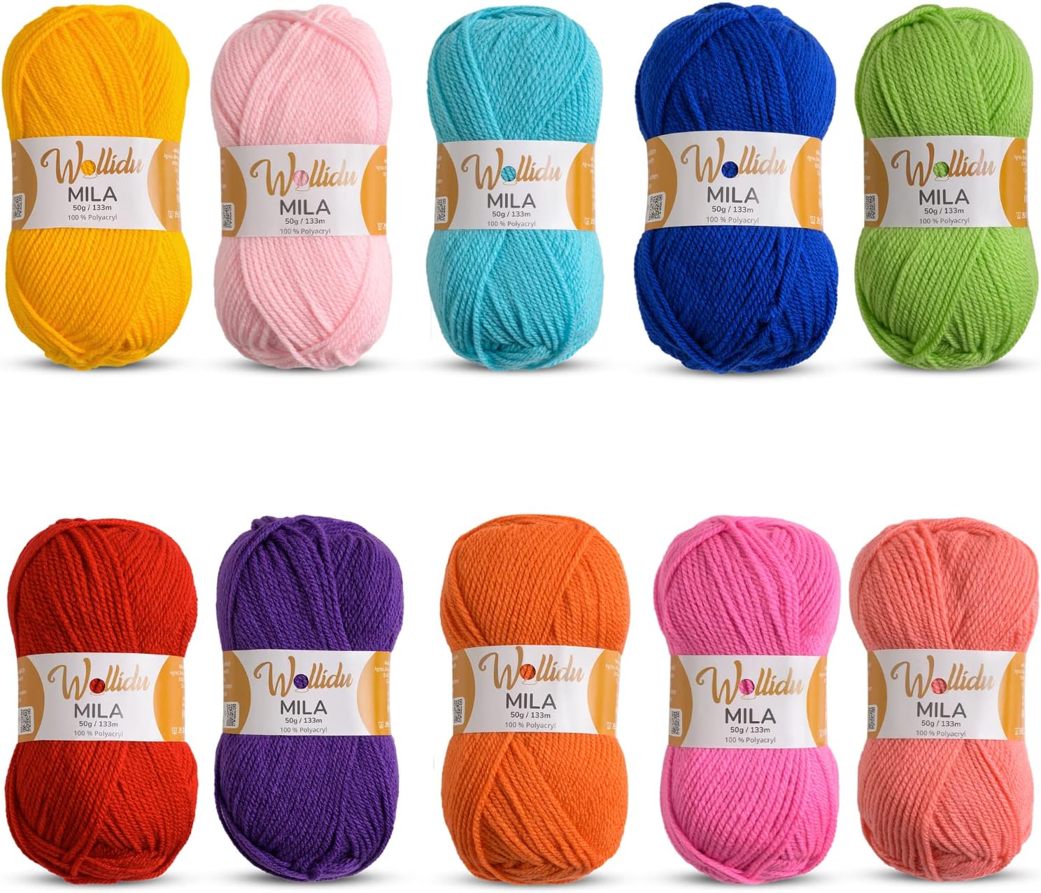 Wollidu Mila - Fil pour crochet et tricot - 10 x 50 g - 133 m - 100 % ...