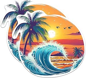 Amazon.com - (2 Pack) Ocean Sunset with Palm Tree Stickers - Beach Bum ...
