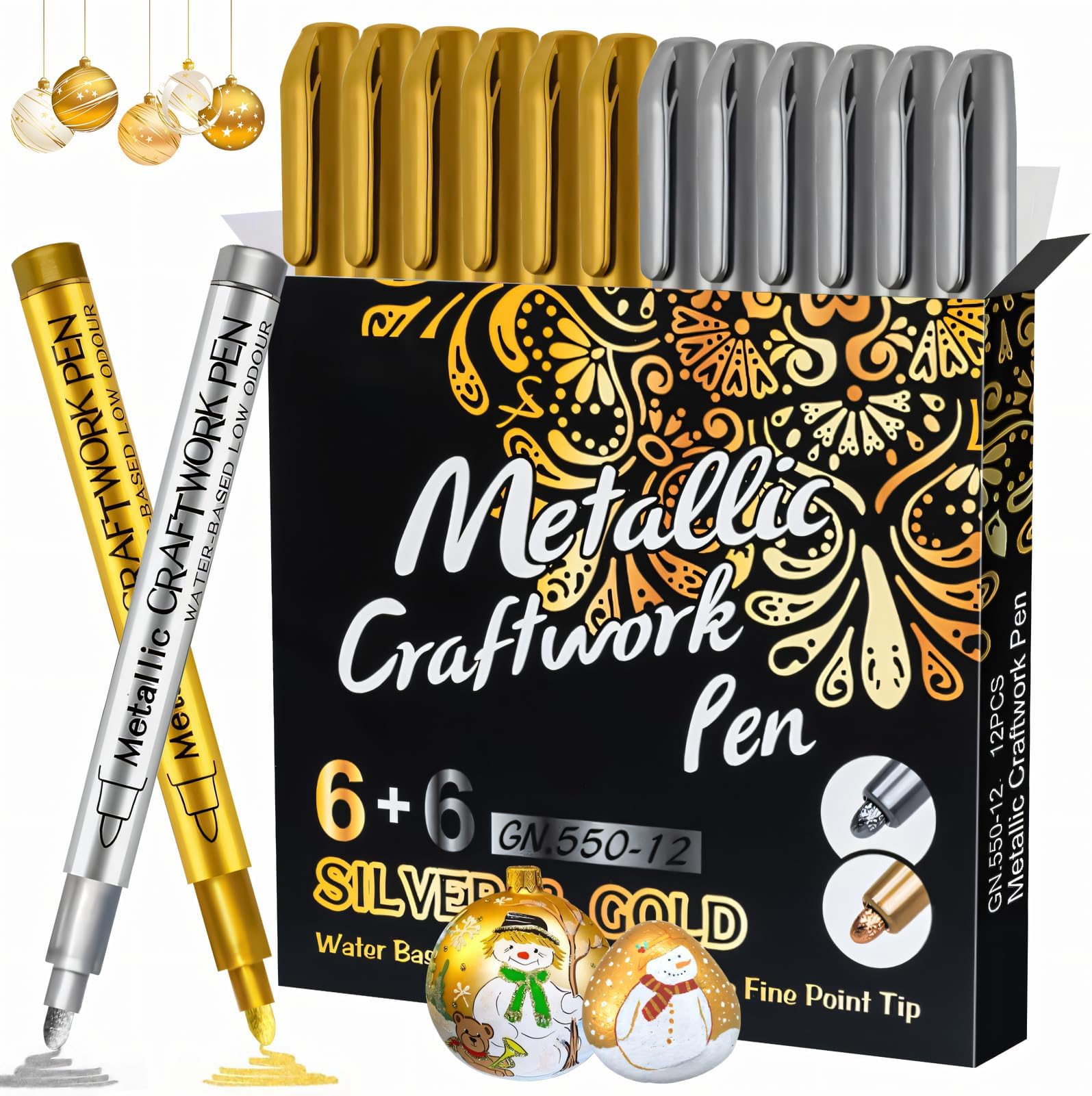 Allony Metallic Paint Pens - Gold & Silver, 12 pcs for Rock, Stone ...