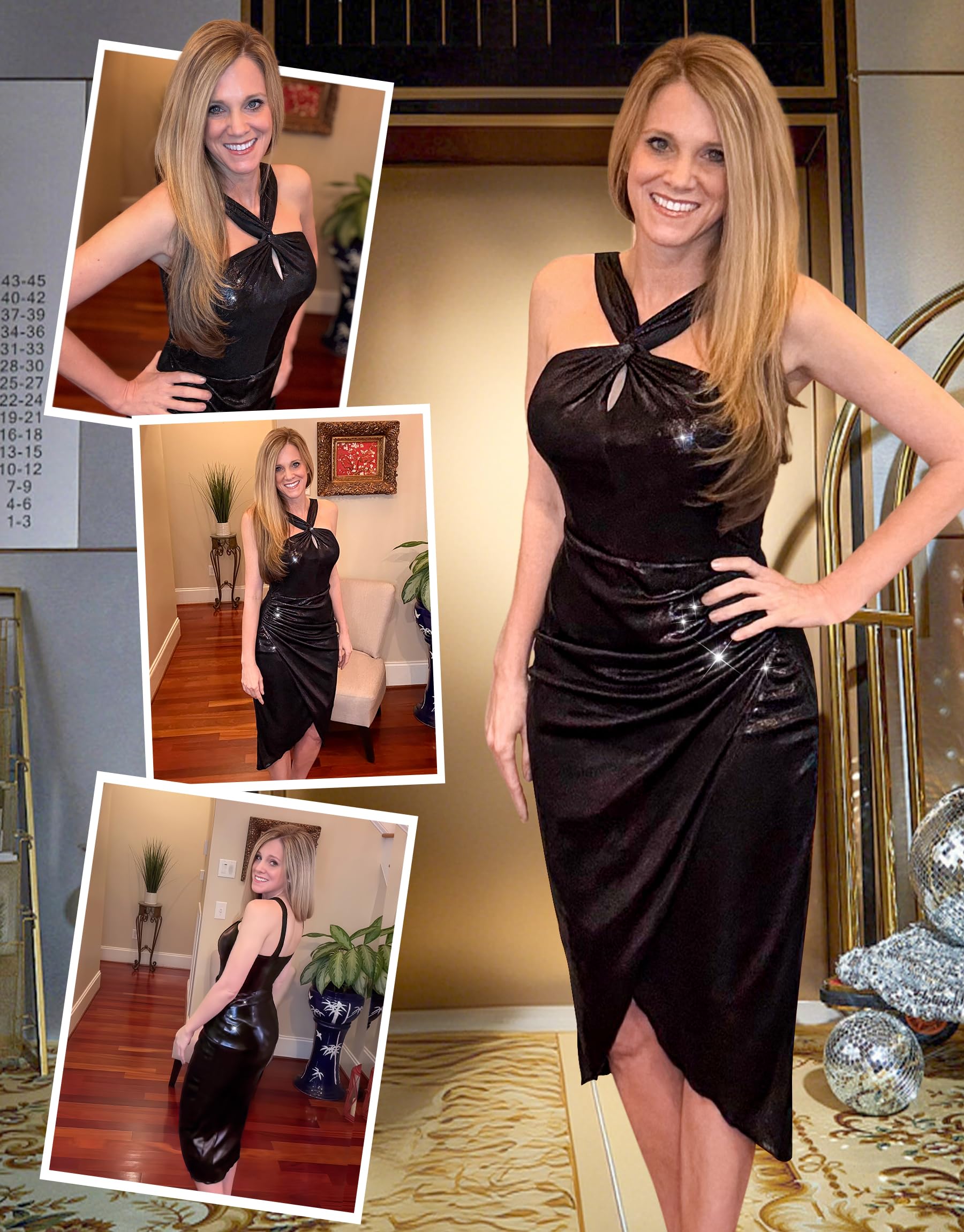 Snapklik.com : Womens Sparkly Dress Halter Glitter SequenceDress Formal ...