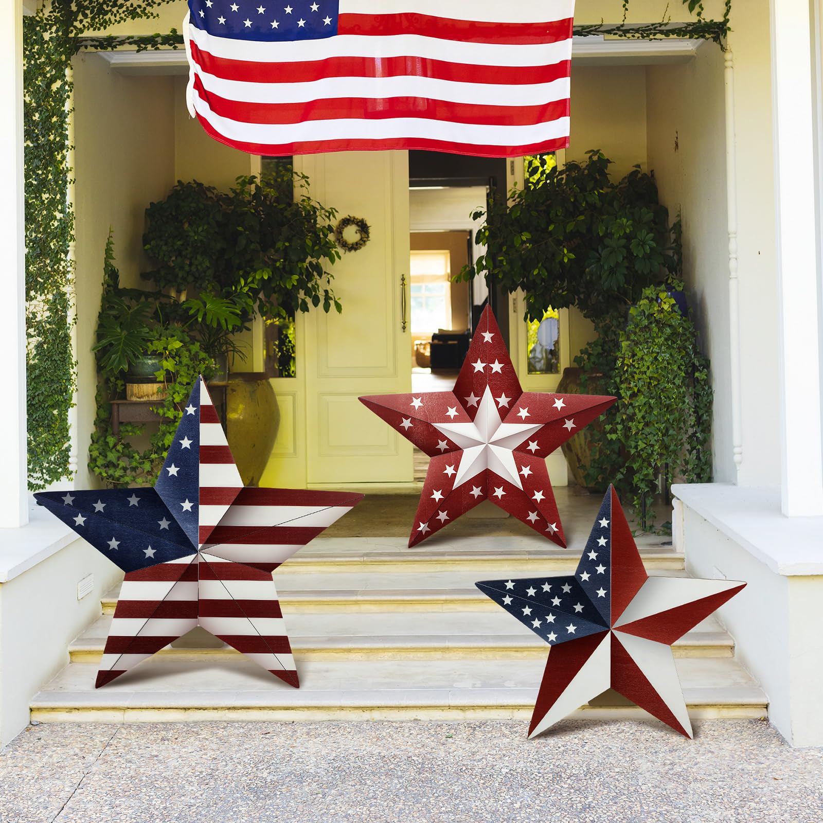 Amazon.com : Vercraft 3 Pcs 4th of July Rustic Porch Standings Large ...