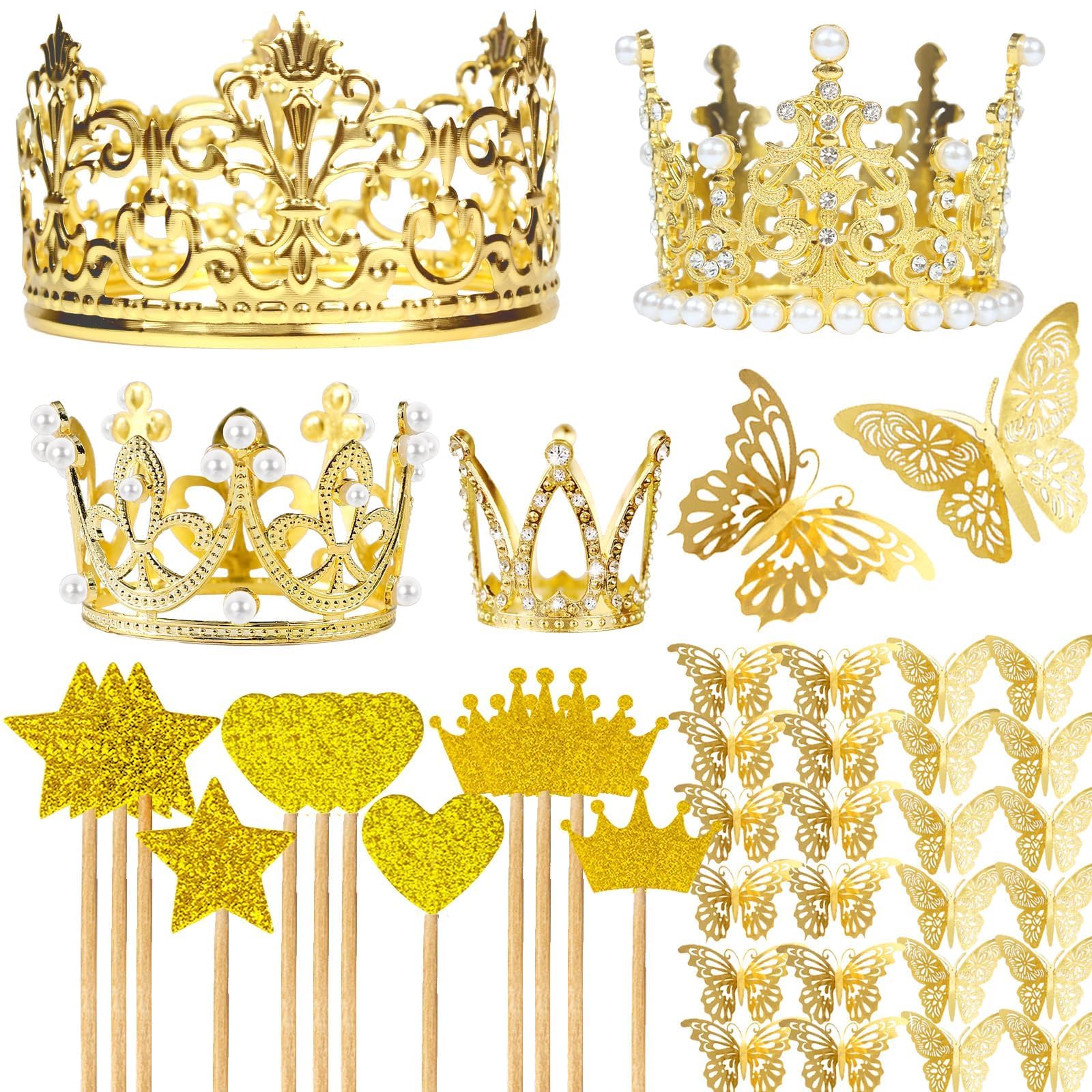 Amazon.com: 40 Pieces Mini Crown Cake Topper Small Gold Crown Mini ...