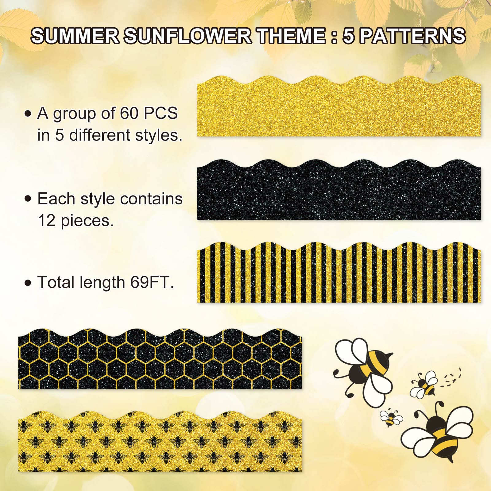 Snapklik.com : 69Ft Summer Glitter Bulletin Board Borders 5 Designs ...
