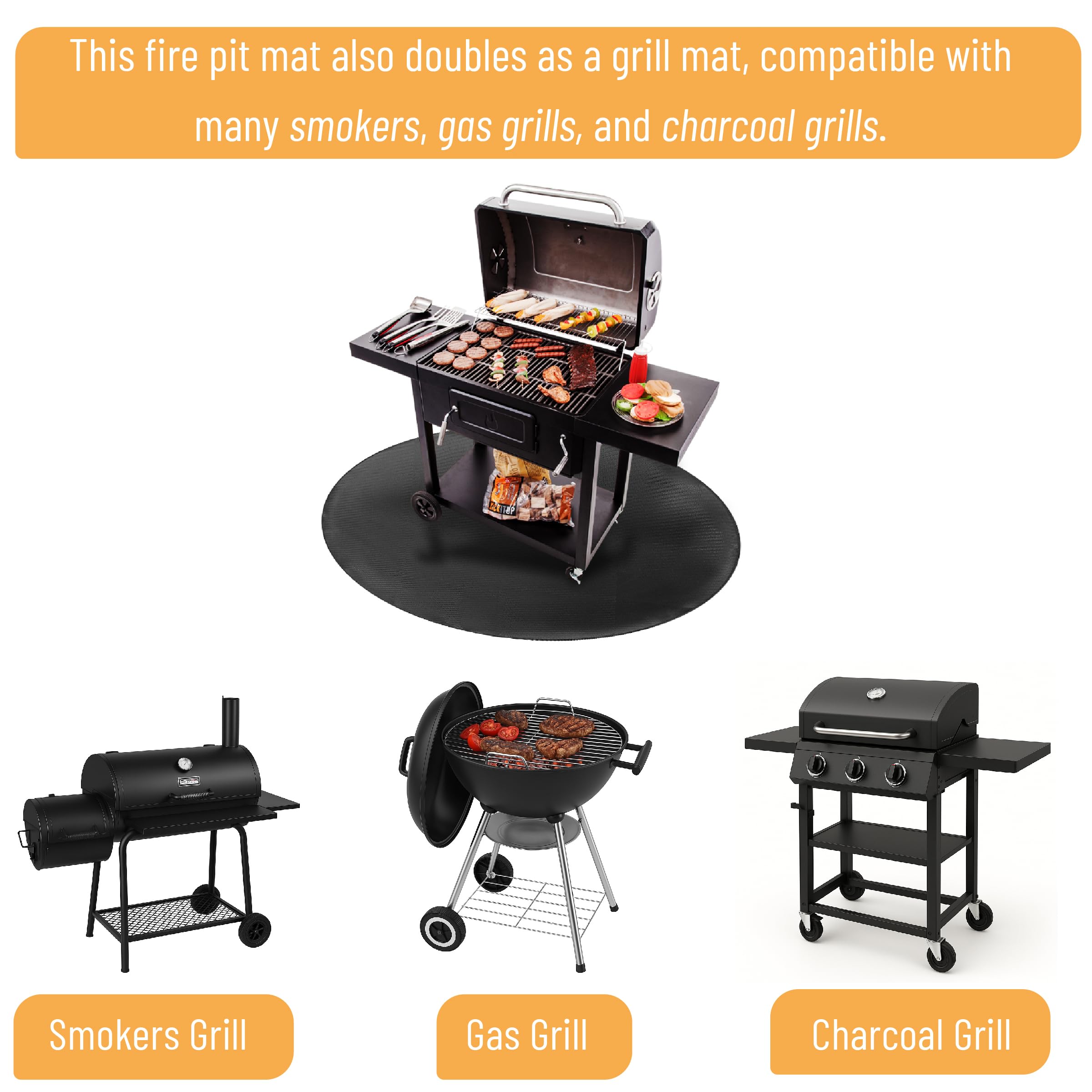 Snapklik.com : Nonstick Grilling Mats 42 Inch, Round Fire Pit Mat, 42 ...