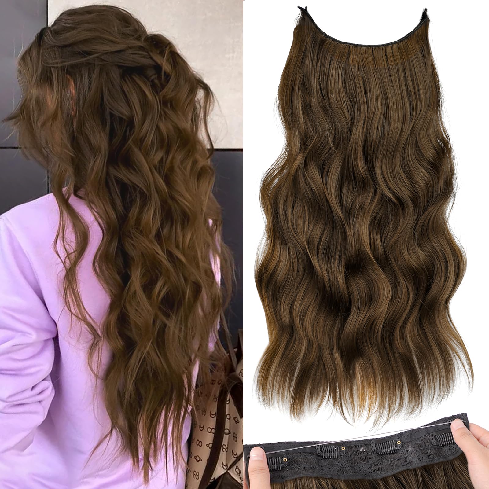 Amazon.com : KooKaStyle Invisible Wire Hair Extensions with Transparent ...
