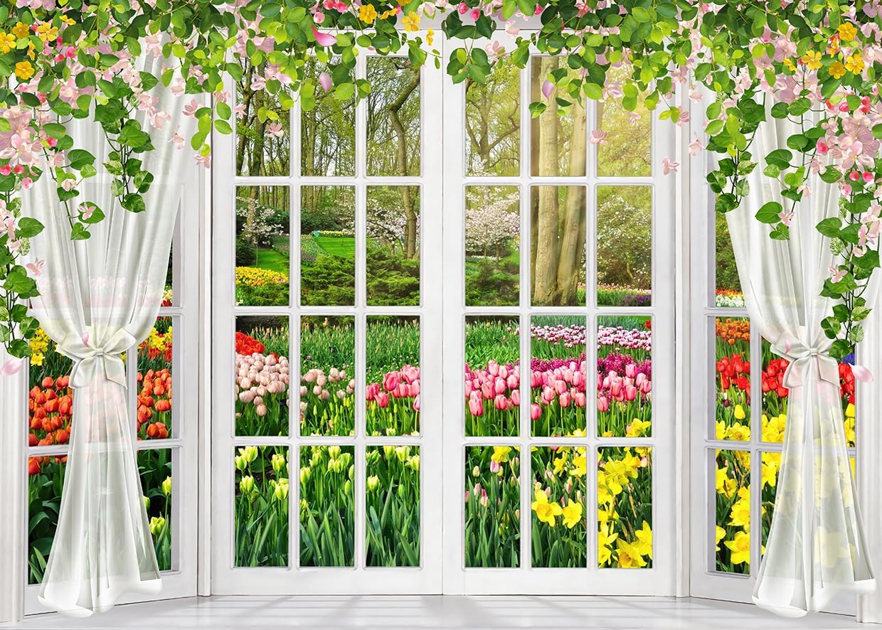 AIIKES 7X5FT Spring Backdrop Spring Window Backdrop Spring Flowers ...