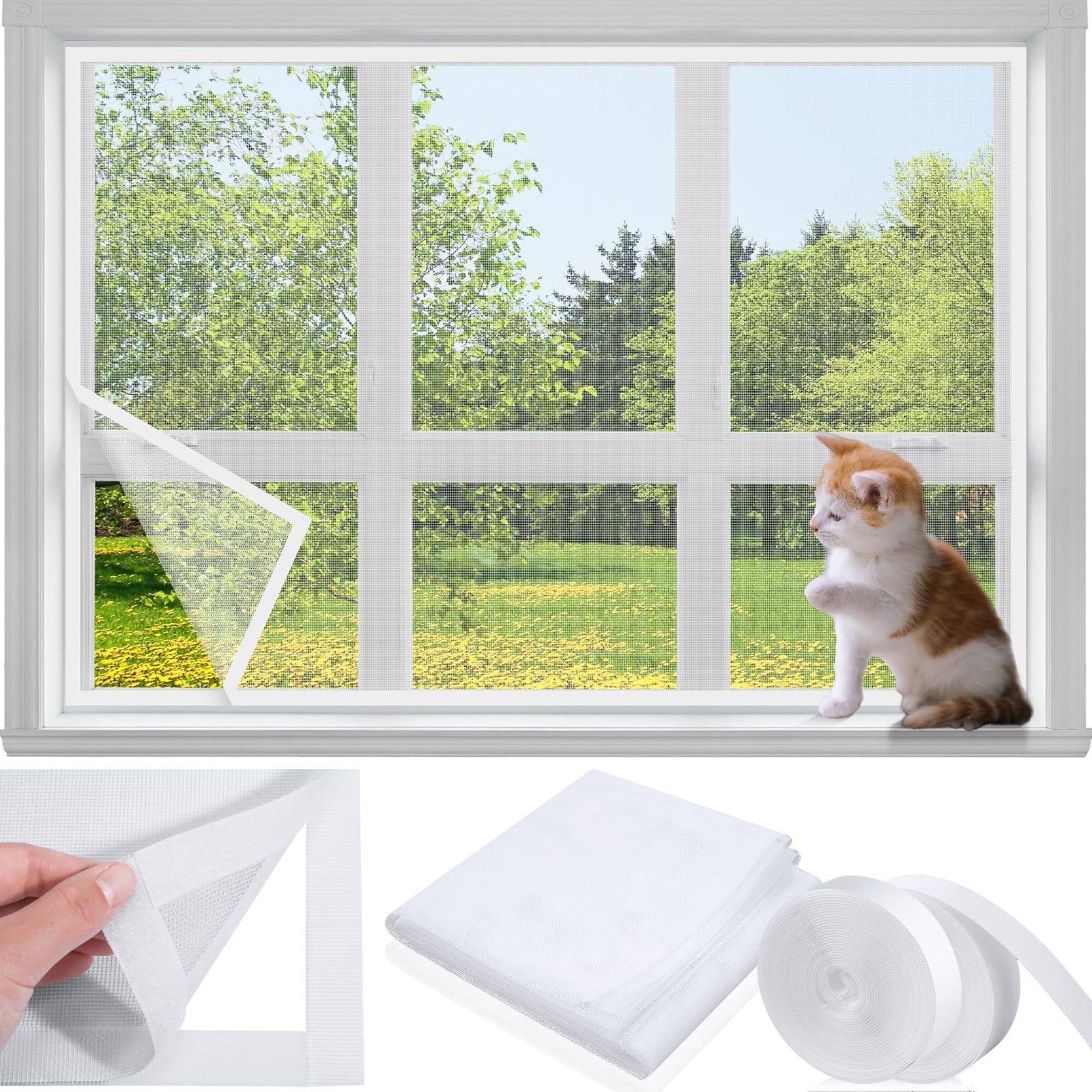 SmoothNovelty 63" x 63" Adhesive Window Screen with Reinforced Edge ...