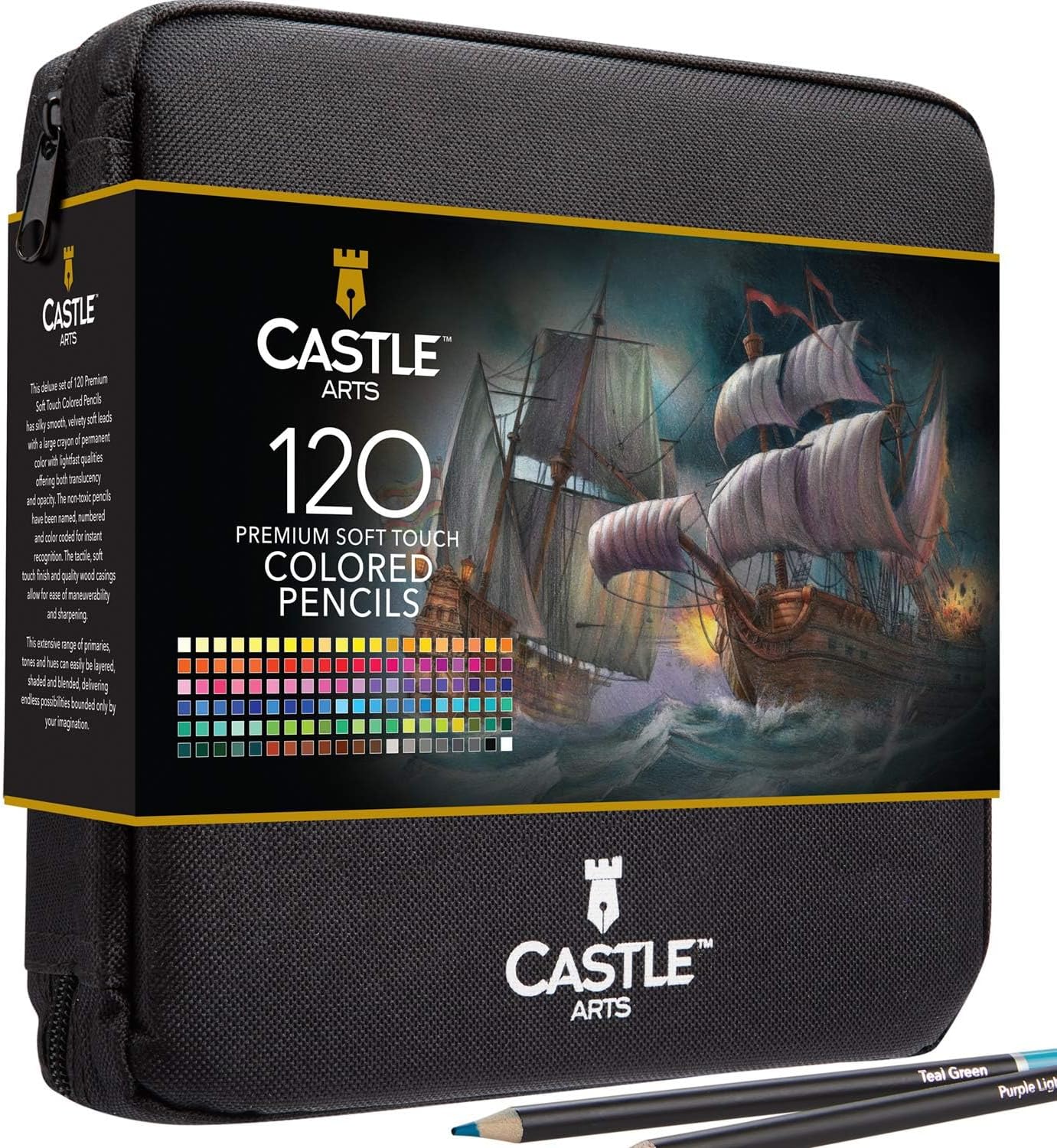 Castle Art Supplies 120 Colored Pencils Zipper-Case Set | Quality Soft ...