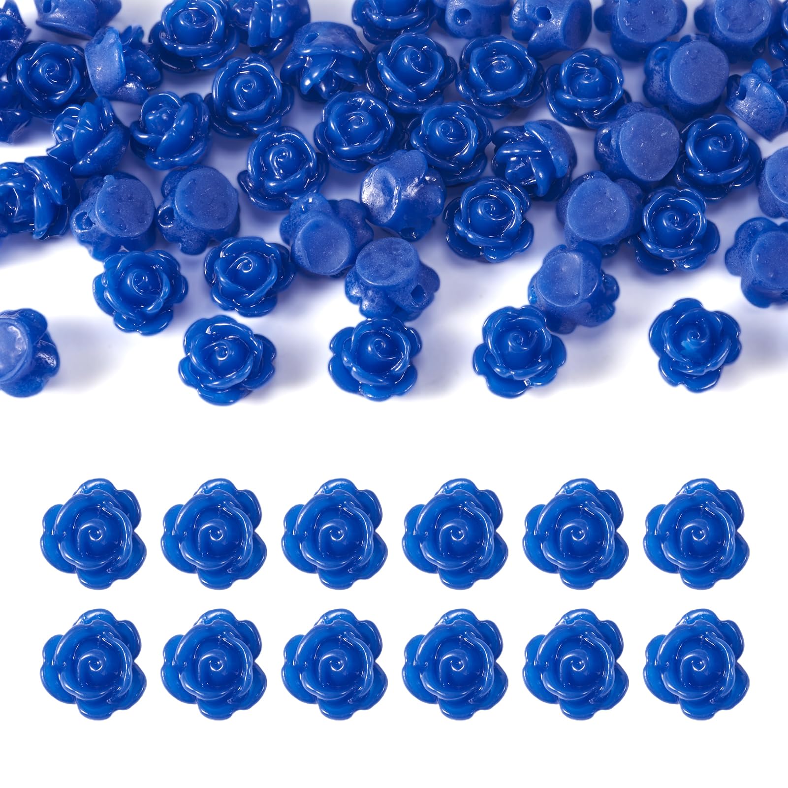 Amazon.com: Cheriswelry 50Pcs Resin Blue Rose Flower Beads Flatback ...