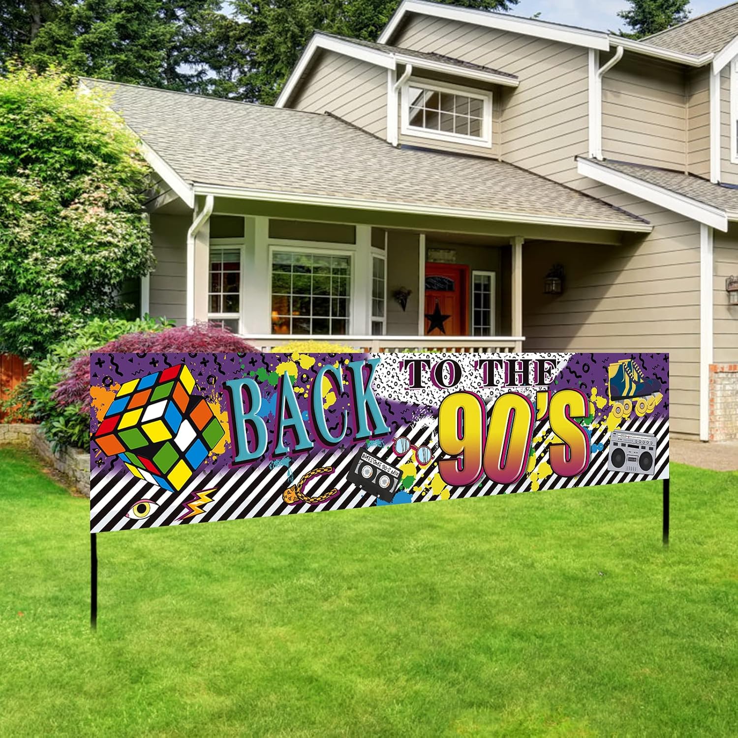 Back to The 90s Theme Party Banner Sign Decorations, Retro 90's Hip Hop ...