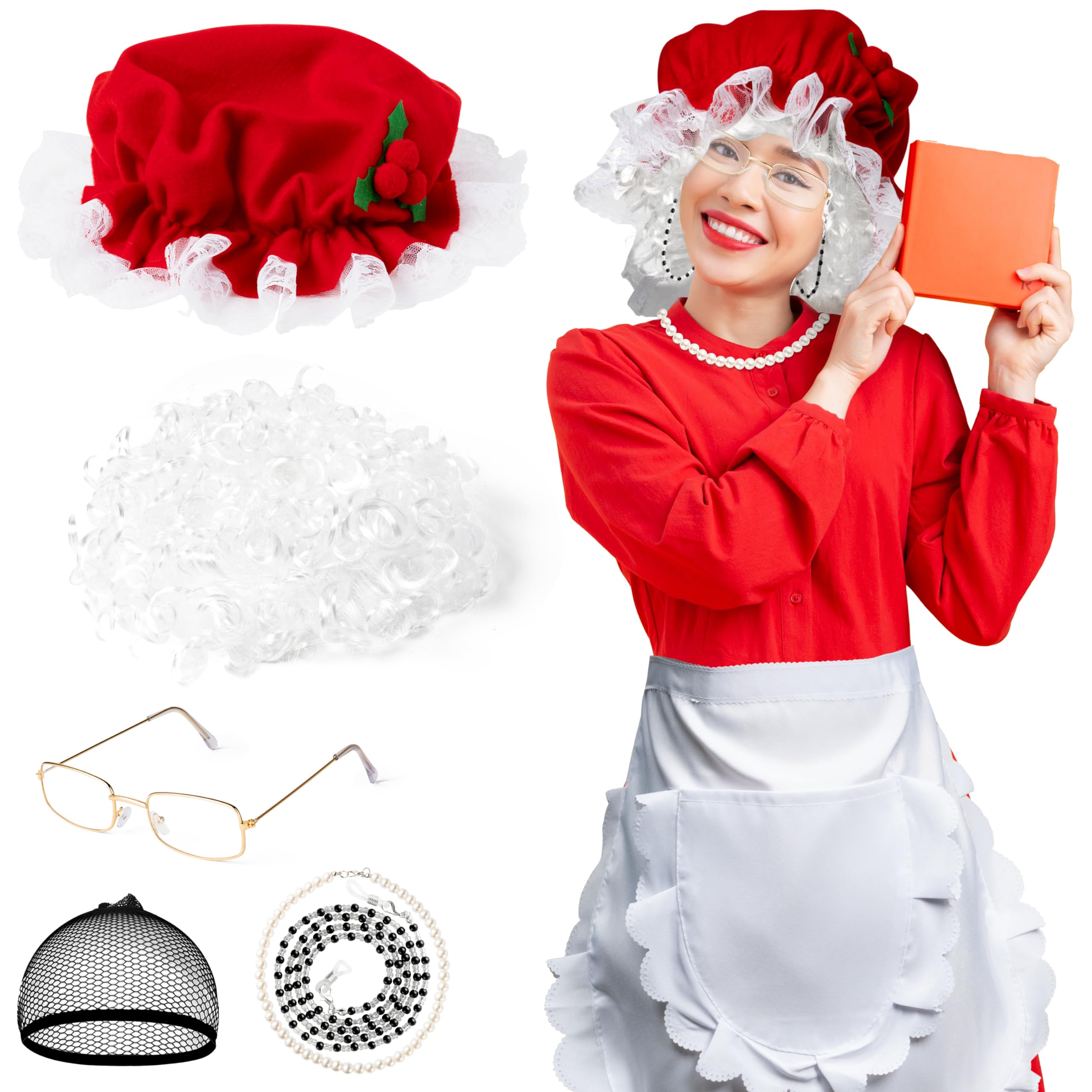 Amazon.com: BkeeCten 7pcs Christmas Lady Claus Costume for Women, Mrs ...