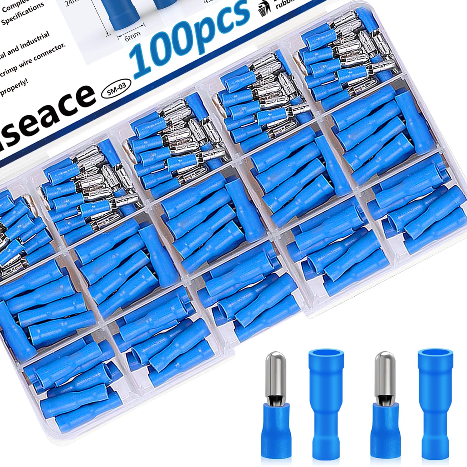 Snapklik.com : Smseace 100Pcs Blue Bullet Connectors 16-14AWG Female ...