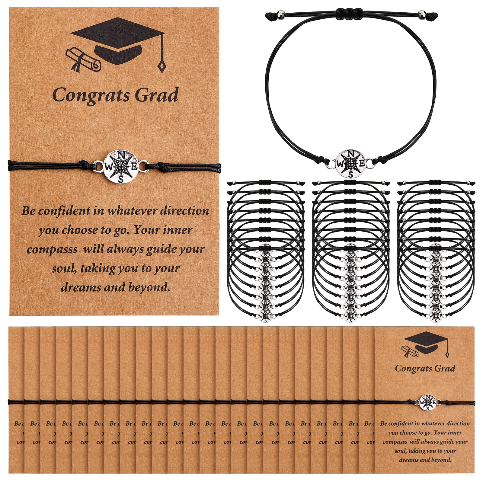 Student Gifts 40 Sets Compass Bracelet Graduation Gifts - Adjustable ...