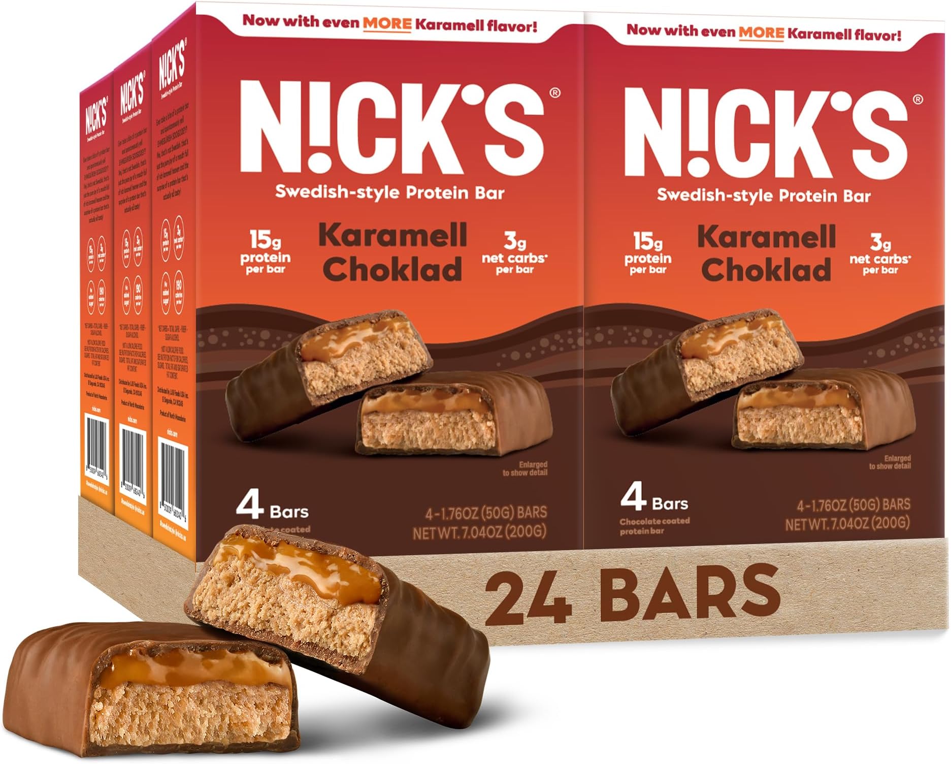 Amazon.com : Nick's Protein Bars Chocolate Caramel | 15g protein | 190 ...