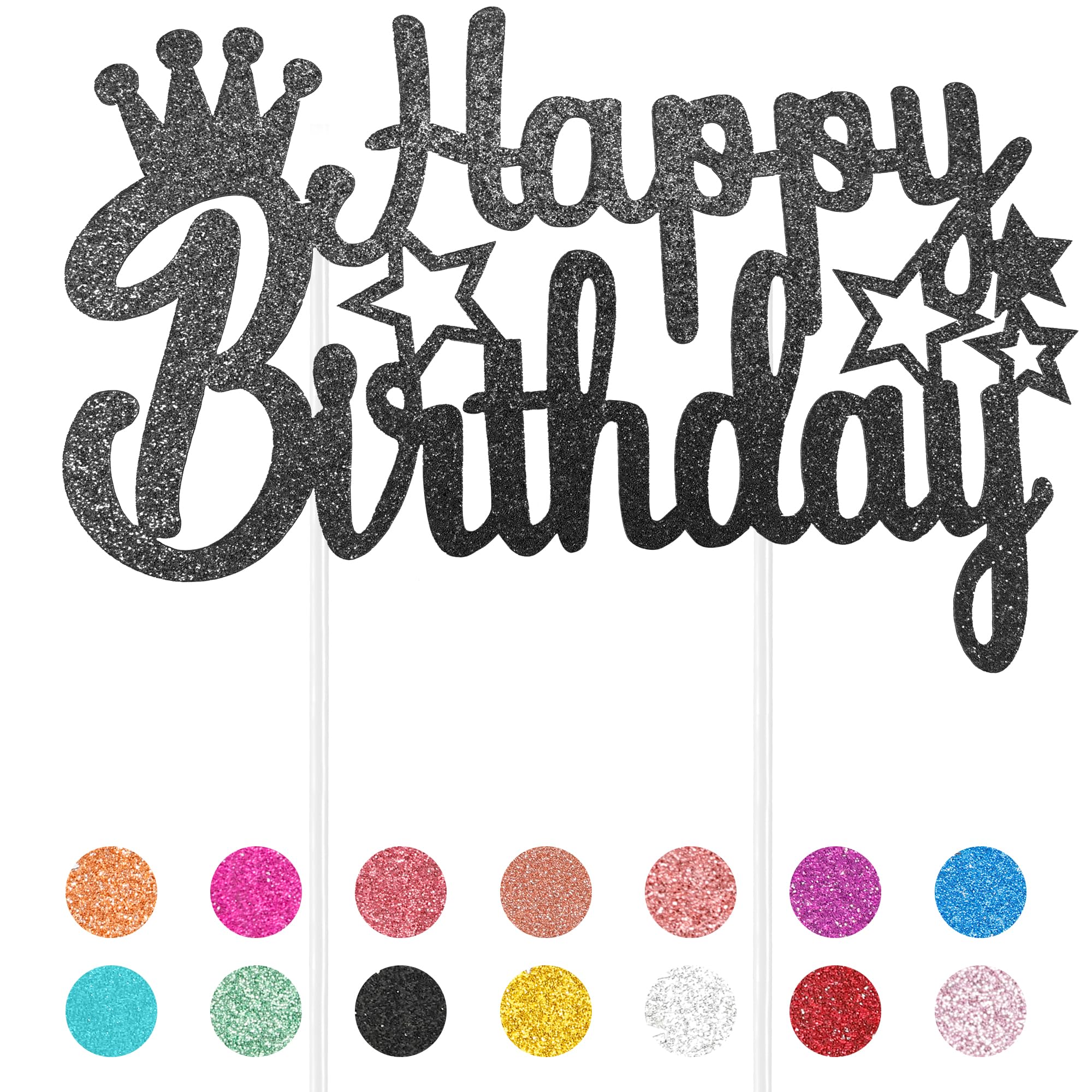 Happy Birthday Cake Topper, Glitter Happy Birthday Cake Toppers, Black ...