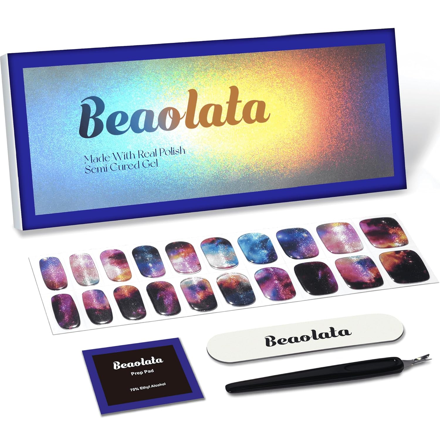 Amazon.com: Beaolata Semi Cured Gel Nail Strips - Gel Nail Stickers ...