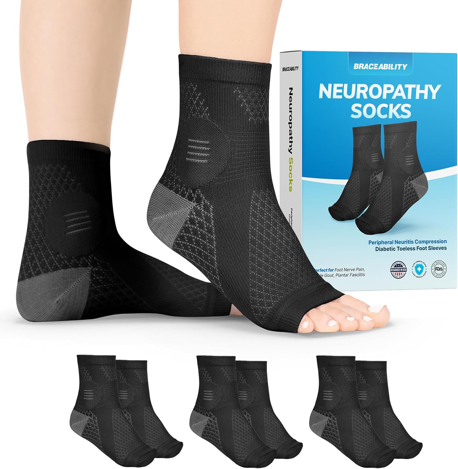 Amazon.com: BraceAbility Neuropathy Socks (3 Pairs) - Multipack ...