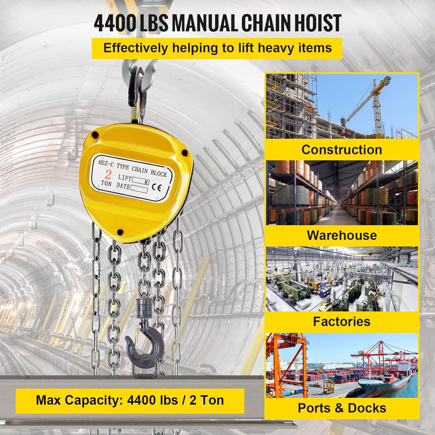 BestEquip Chain Hoist 4400lbs/2ton Chain Block Hoist Manual Chain Hoist ...