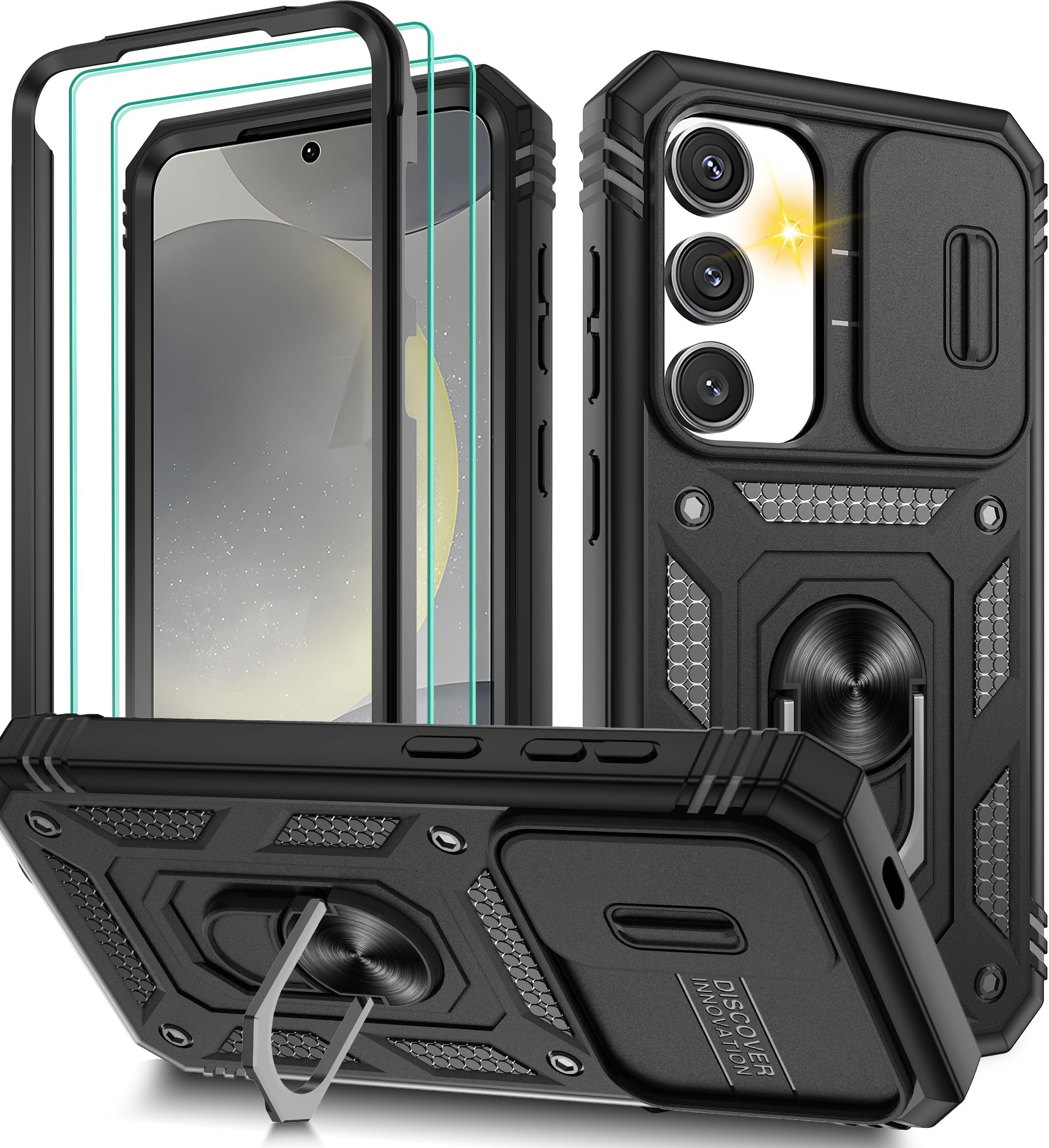 Pilaru 3 in 1 for Samsung S24 Case with 2 Screen Protector & Kickstand Ring & Camera Cover ...